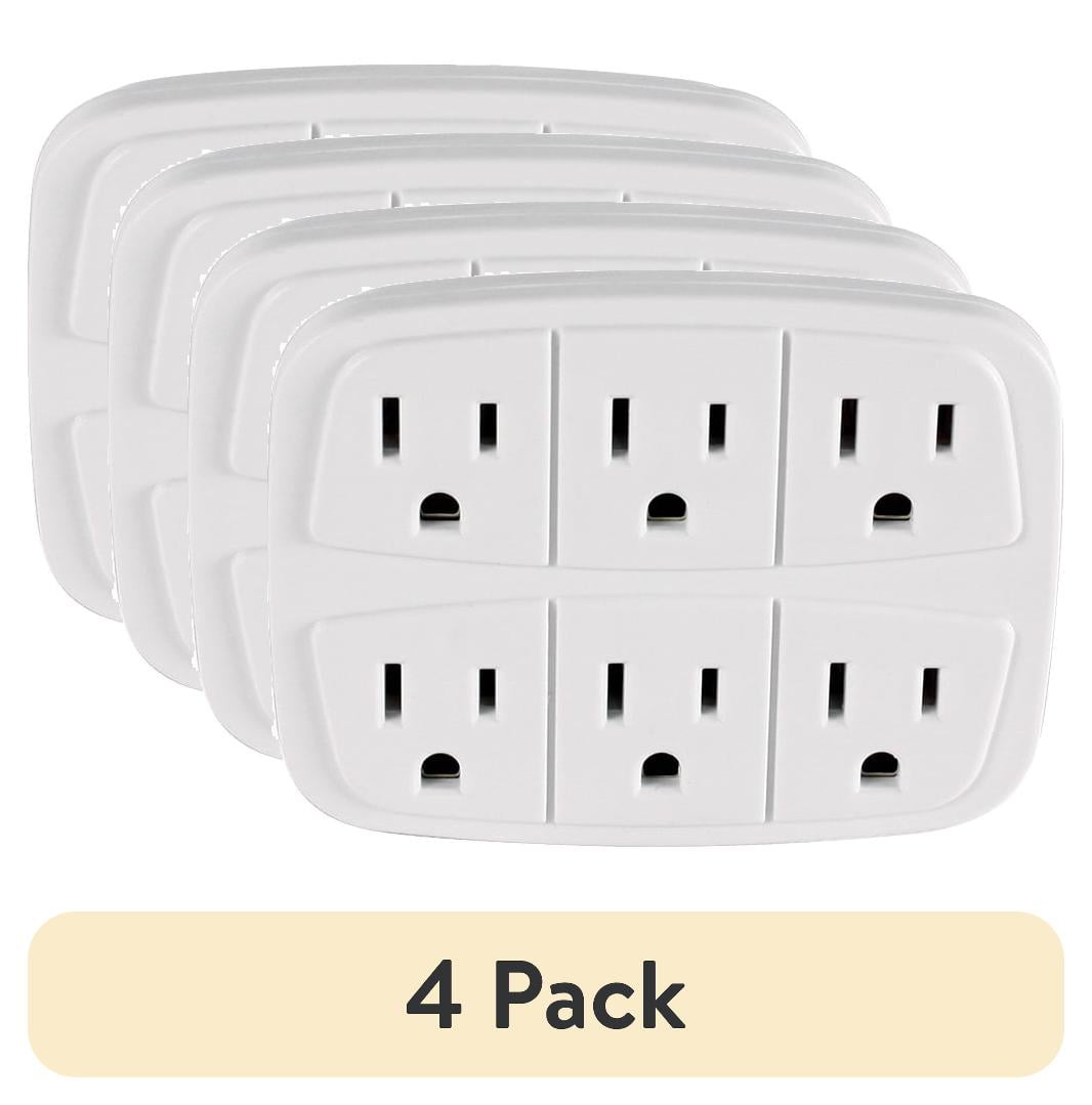 (4 pack) Hyper Tough 6 Outlet Grounded Wall Tap, 15 Amps, White ...