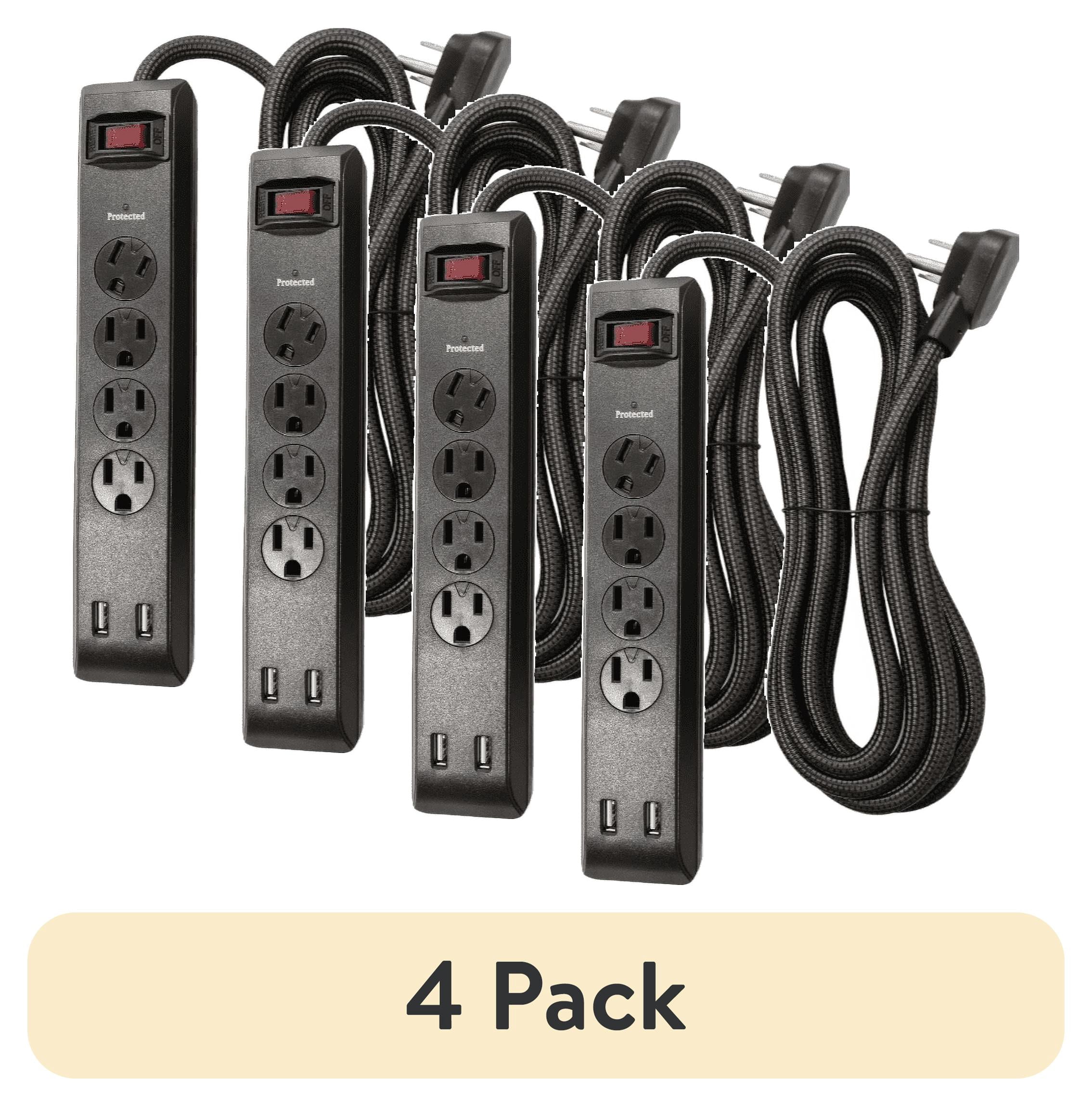 (4 pack) Hyper Tough Indoor 4-Outlet 10ft Braided Cable Surge Protector ...
