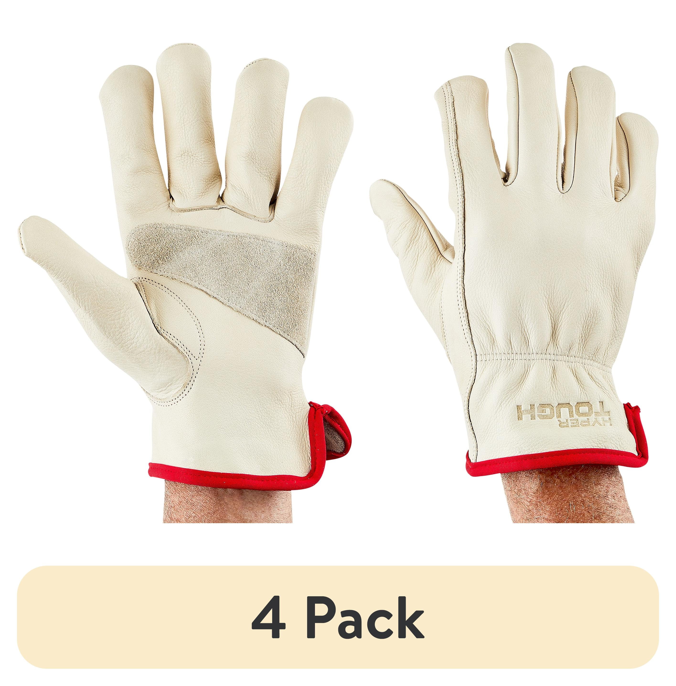 (4 pack) Hyper Tough Leather Work Gloves, Cowhide Leather, Beige ...