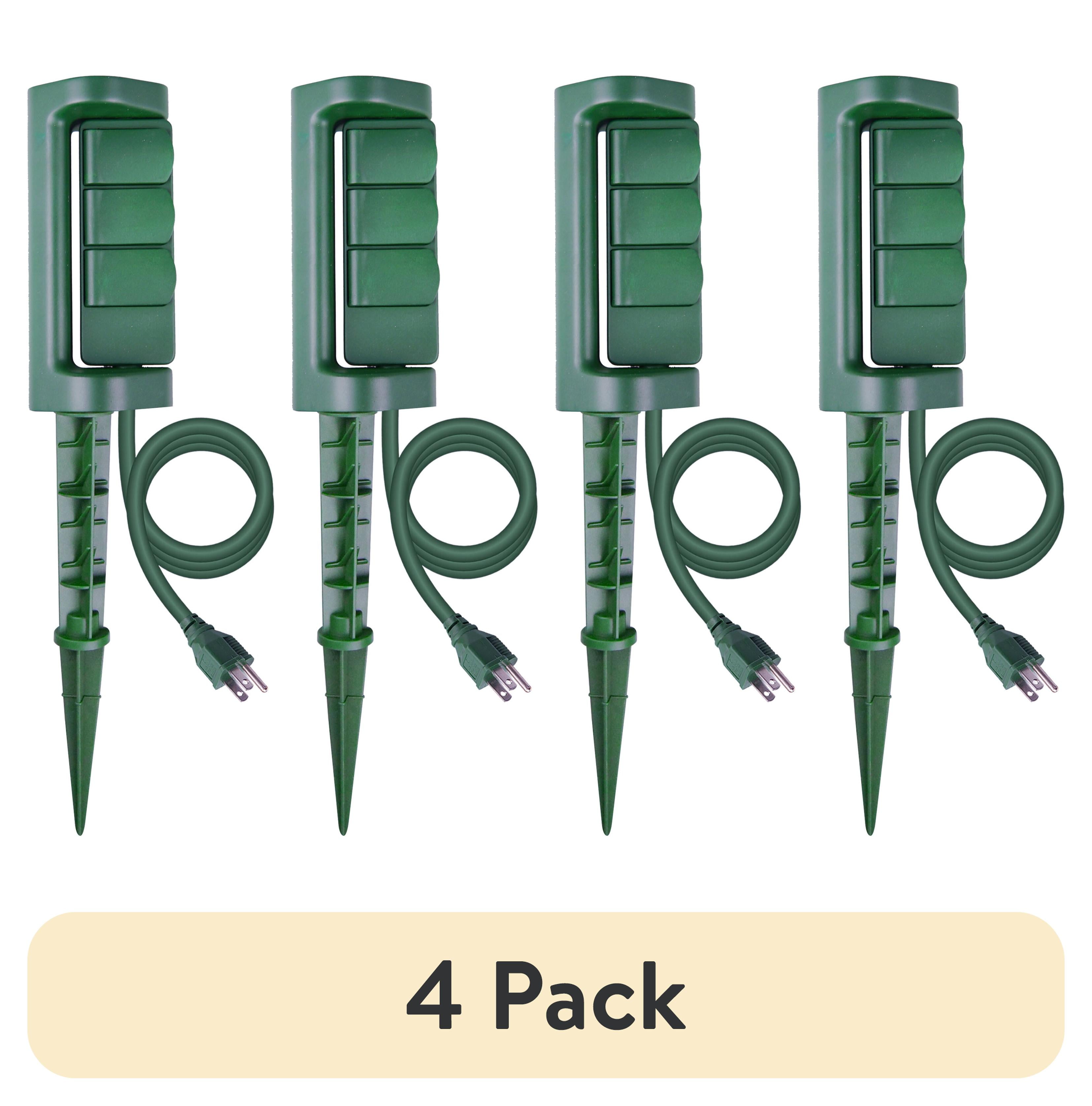 (4 pack) Hyper Tough 3-Outlet Outdoor Stake Timer with 3-Pronged Outlet ...
