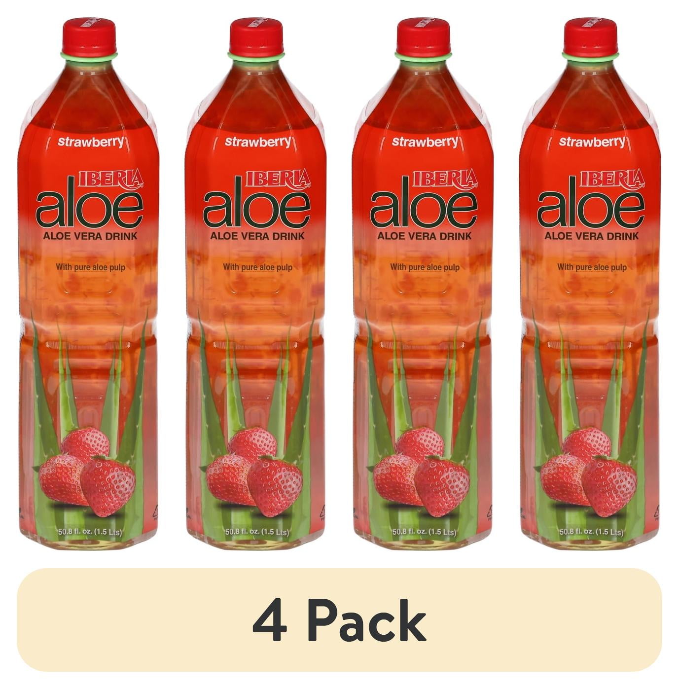 (4 pack) Iberia Strawberry Aloe Vera Drink with Pure Aloe Pulp 50.8 fl ...