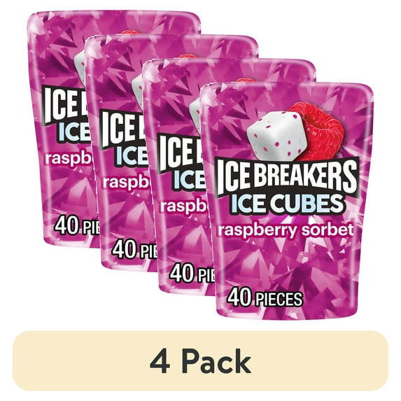 (4 pack) Ice Breakers Ice Cubes Raspberry Sorbet Sugar Free Chewing Gum ...