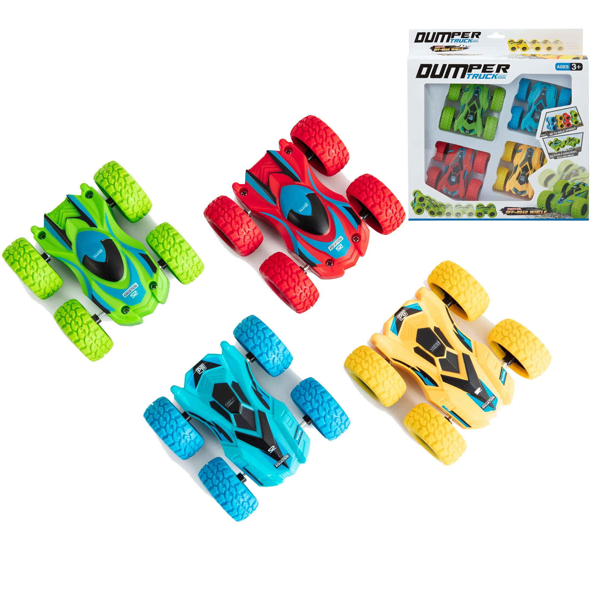 4 pack Inertia Double-Sided Car Friction Powered Car Toys Push and Go ...