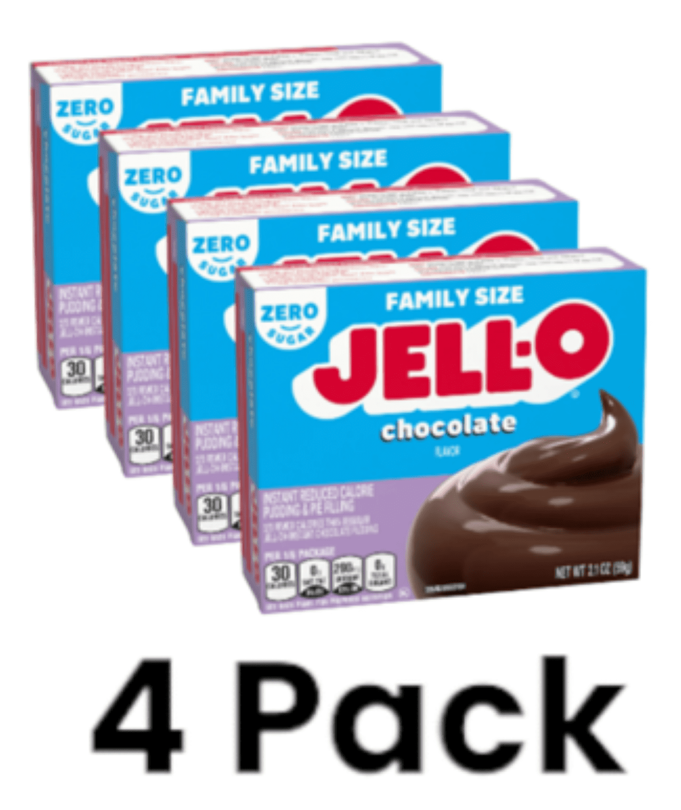 (4 pack) Jell-O Chocolate Flavor Zero Sugar Instant Reduced Calorie ...