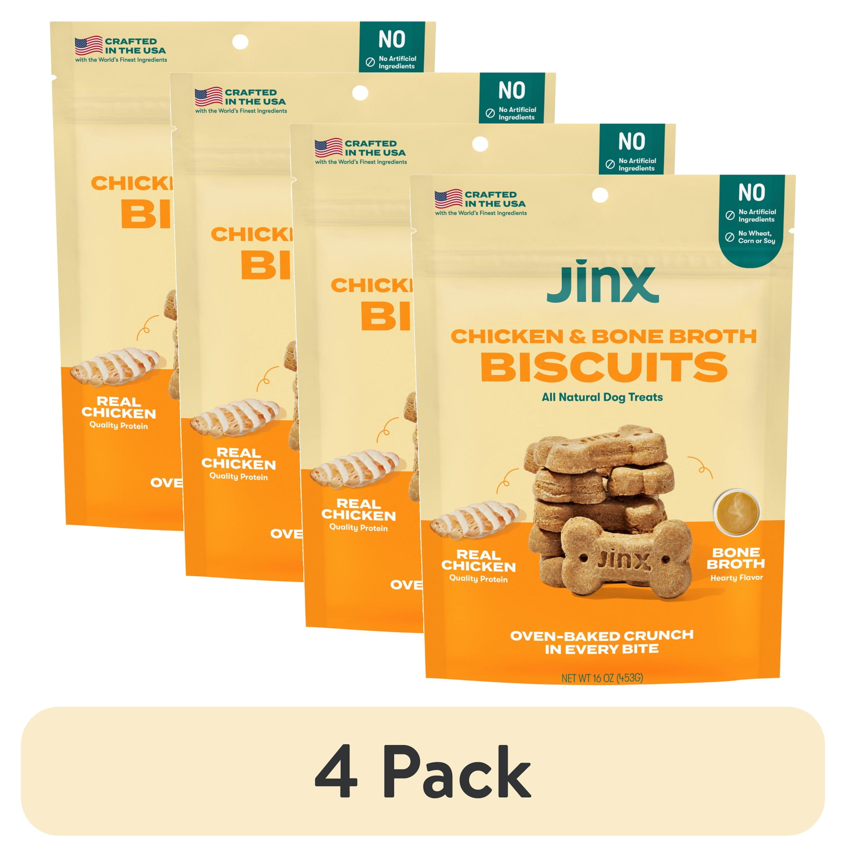 (4 pack) Jinx Chicken Bone Broth Biscuits, Crunchy Dry Dog Treats, 16 ...