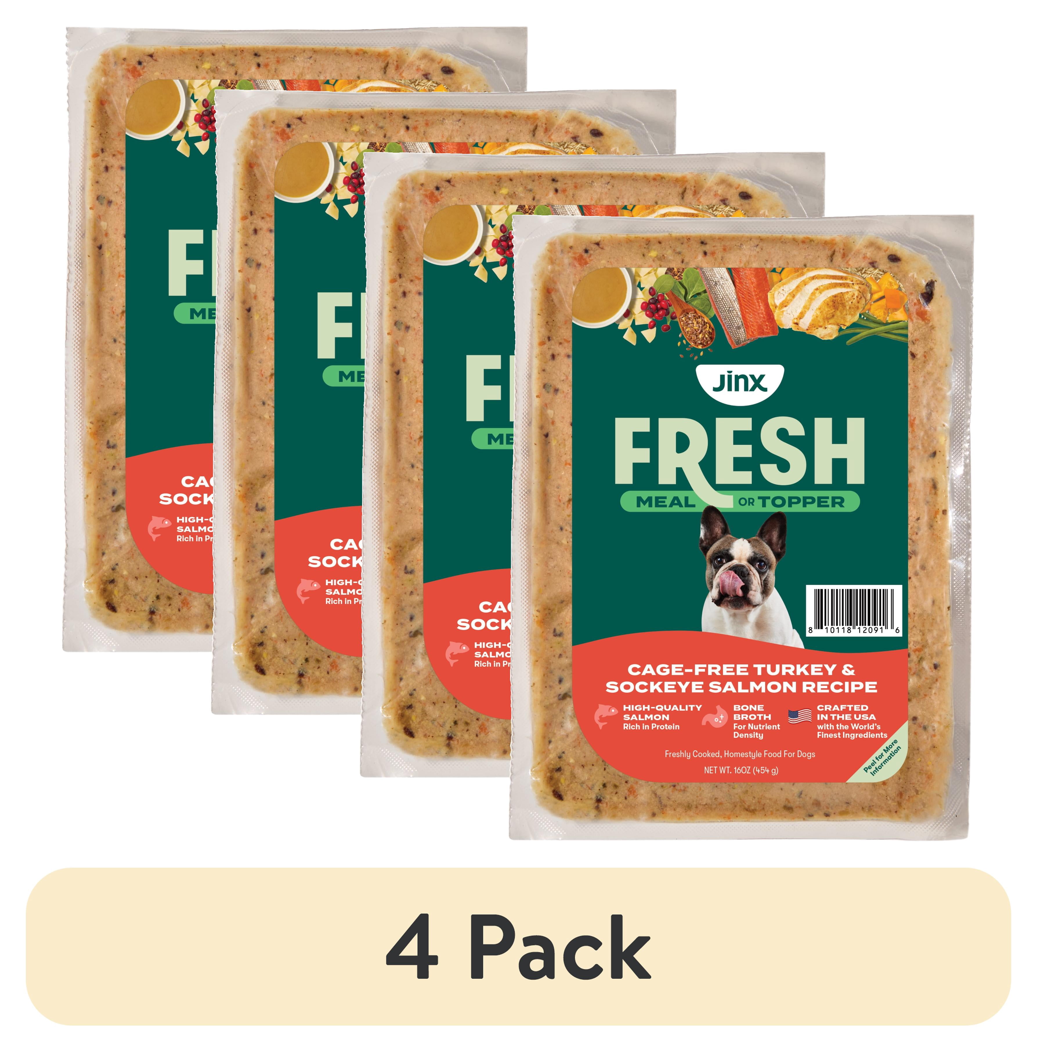 (4 pack) Jinx Fresh Cage-Free Turkey & Sockeye Salmon Dog Food Meal or ...