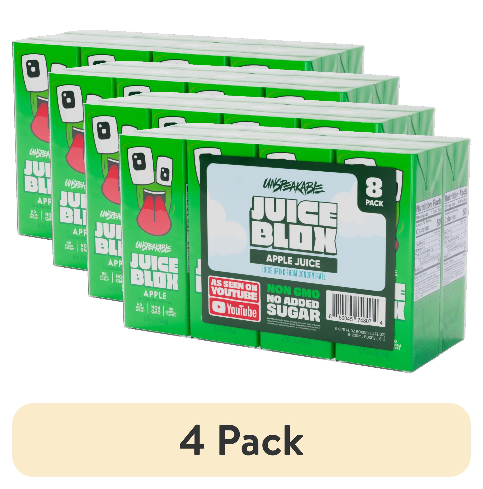 (4 pack) JuiceBlox Unspeakable Apple Juice, 6.75 fl oz, 8 Count Boxes ...