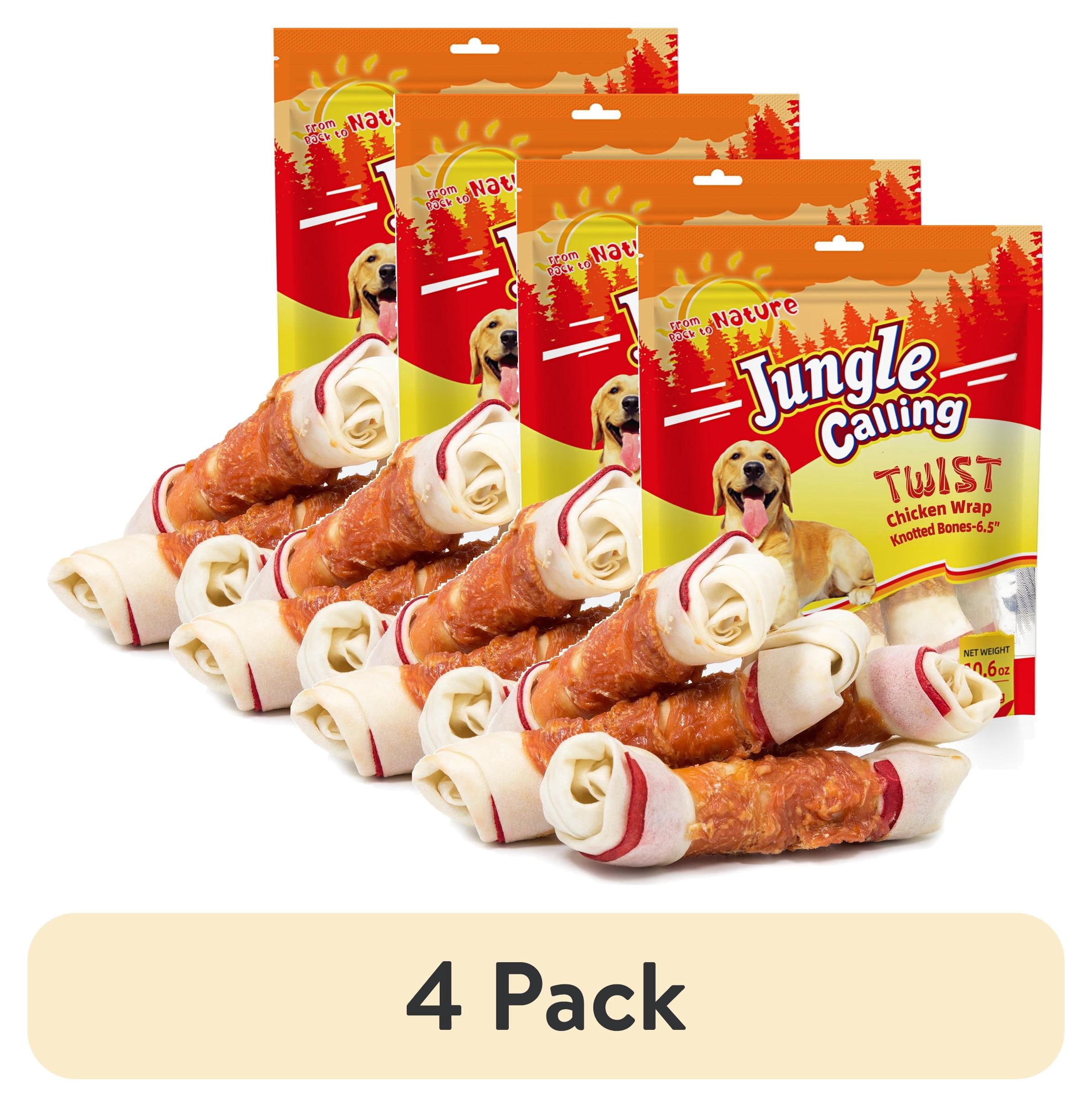 (4 pack) Jungle Calling Chicken Wrap Knotted Bones Dog Chews, Long ...