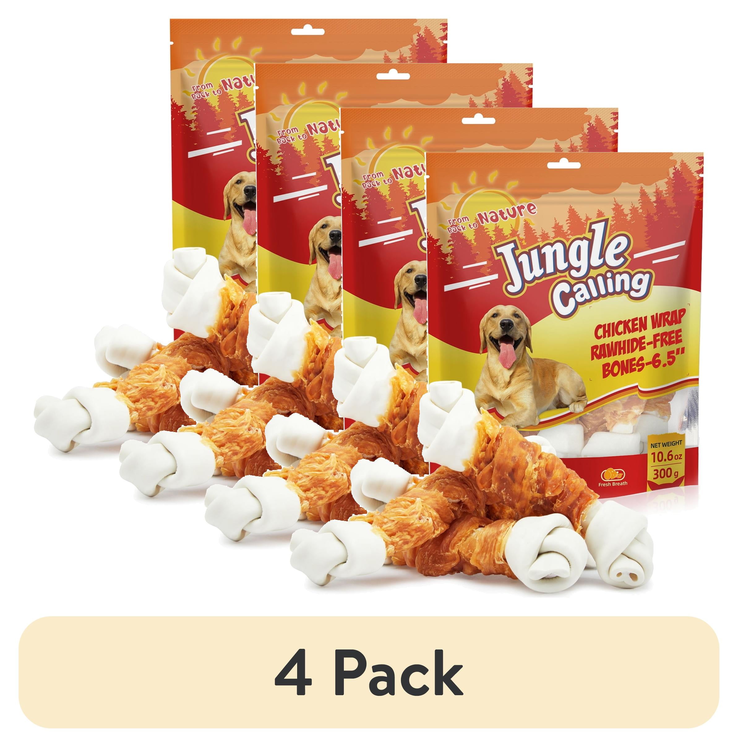 (4 pack) Jungle Calling Rawhide Free Chicken Wrapped Chew Dog Bones for ...