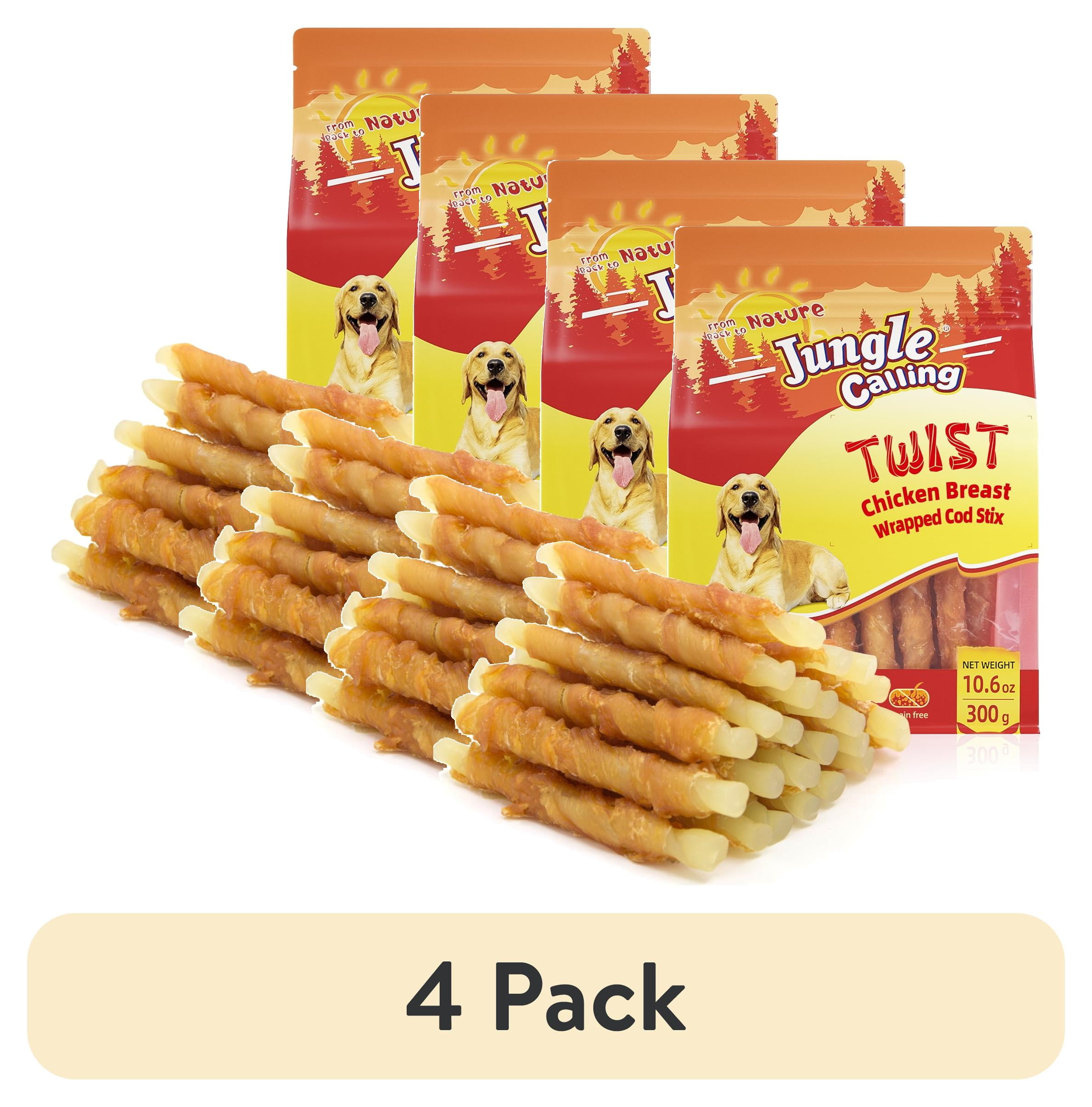 (4 pack) Jungle Calling Rawhide Free Dogs Treats Chicken Wrap Cod ...