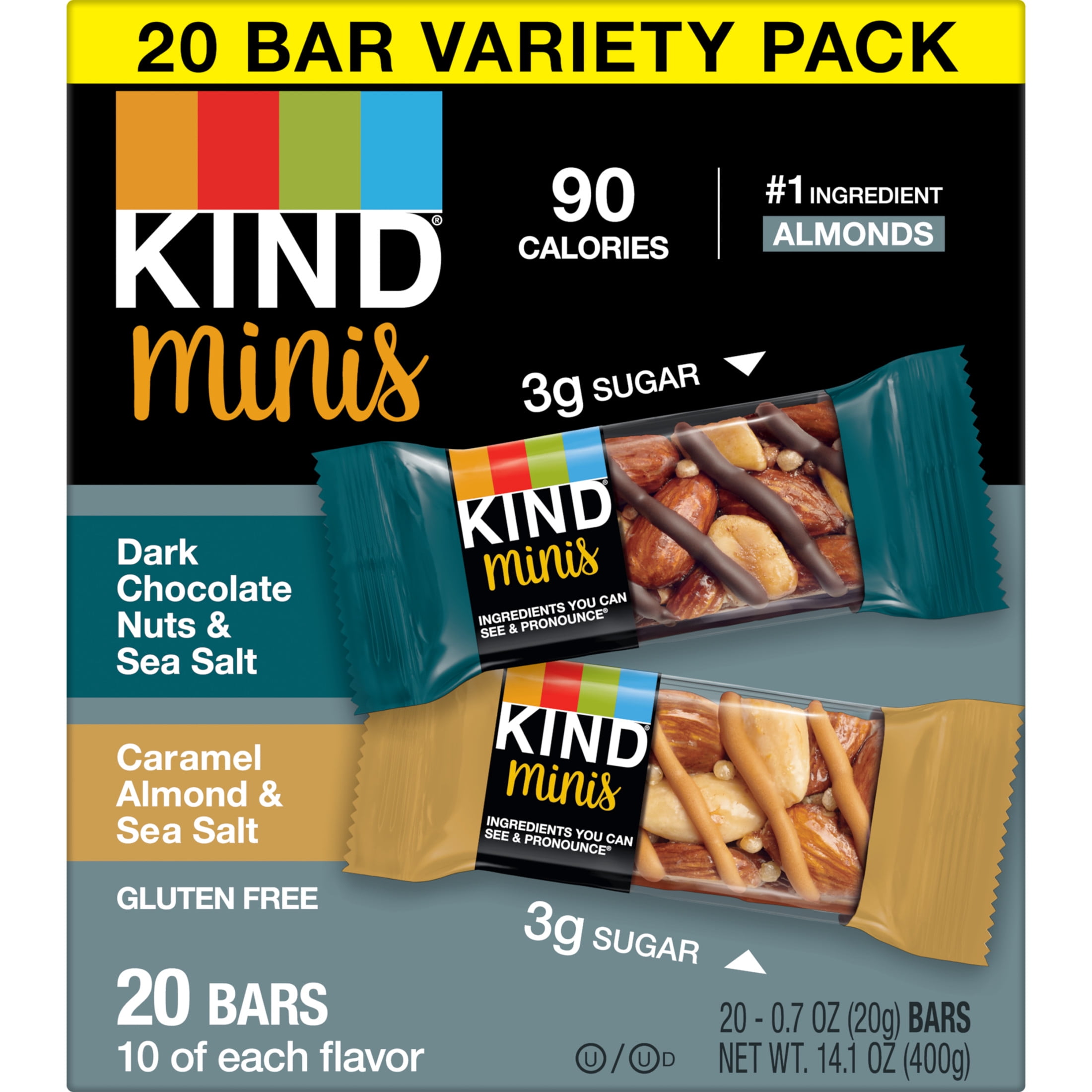 KIND Minis Bars: Dark Chocolate Nuts & Sea Salt/Caramel Almond Sea Salt ...