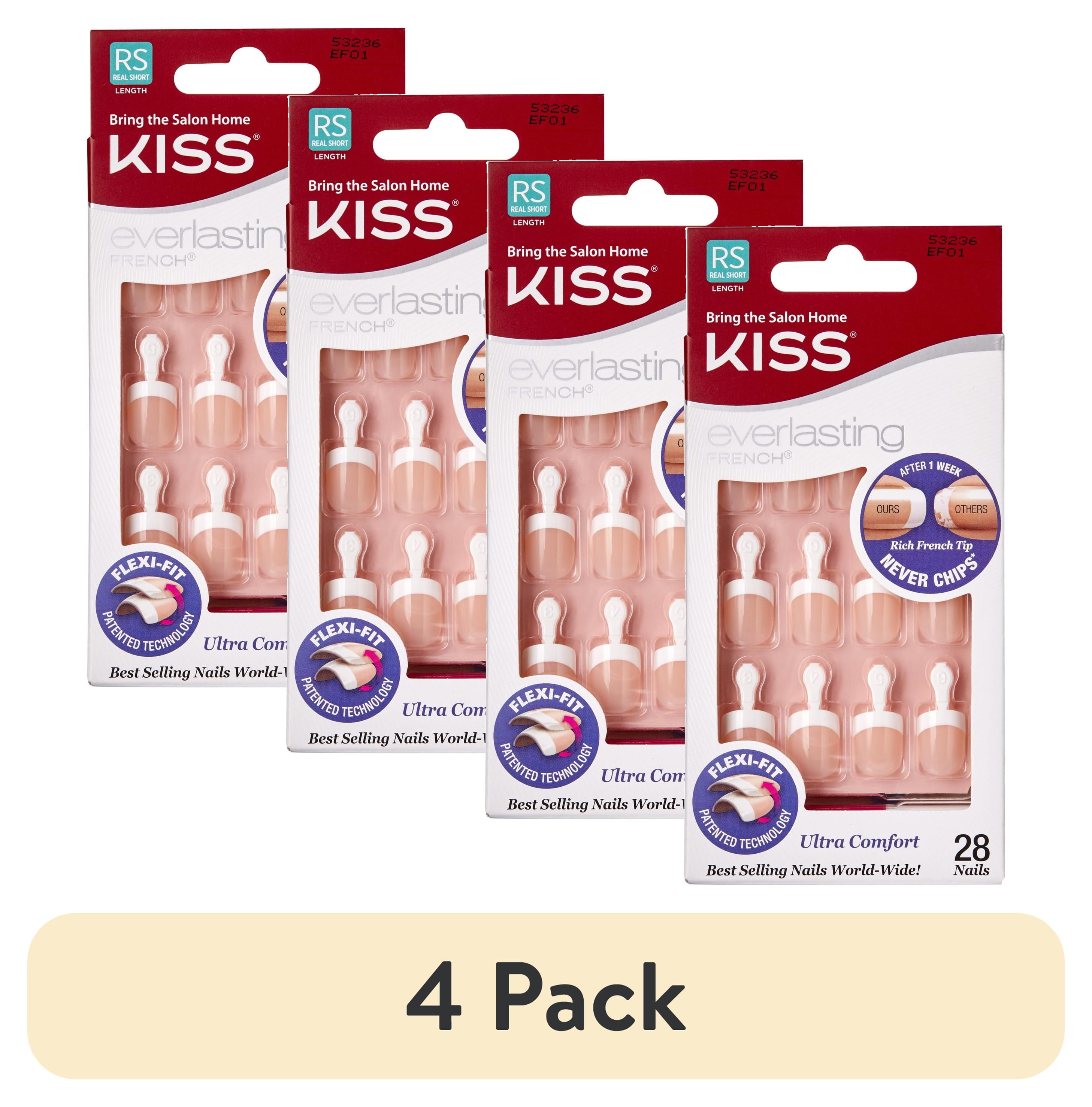 (4 pack) KISS Everlasting Press on Nails, Endless, White, Real Short ...