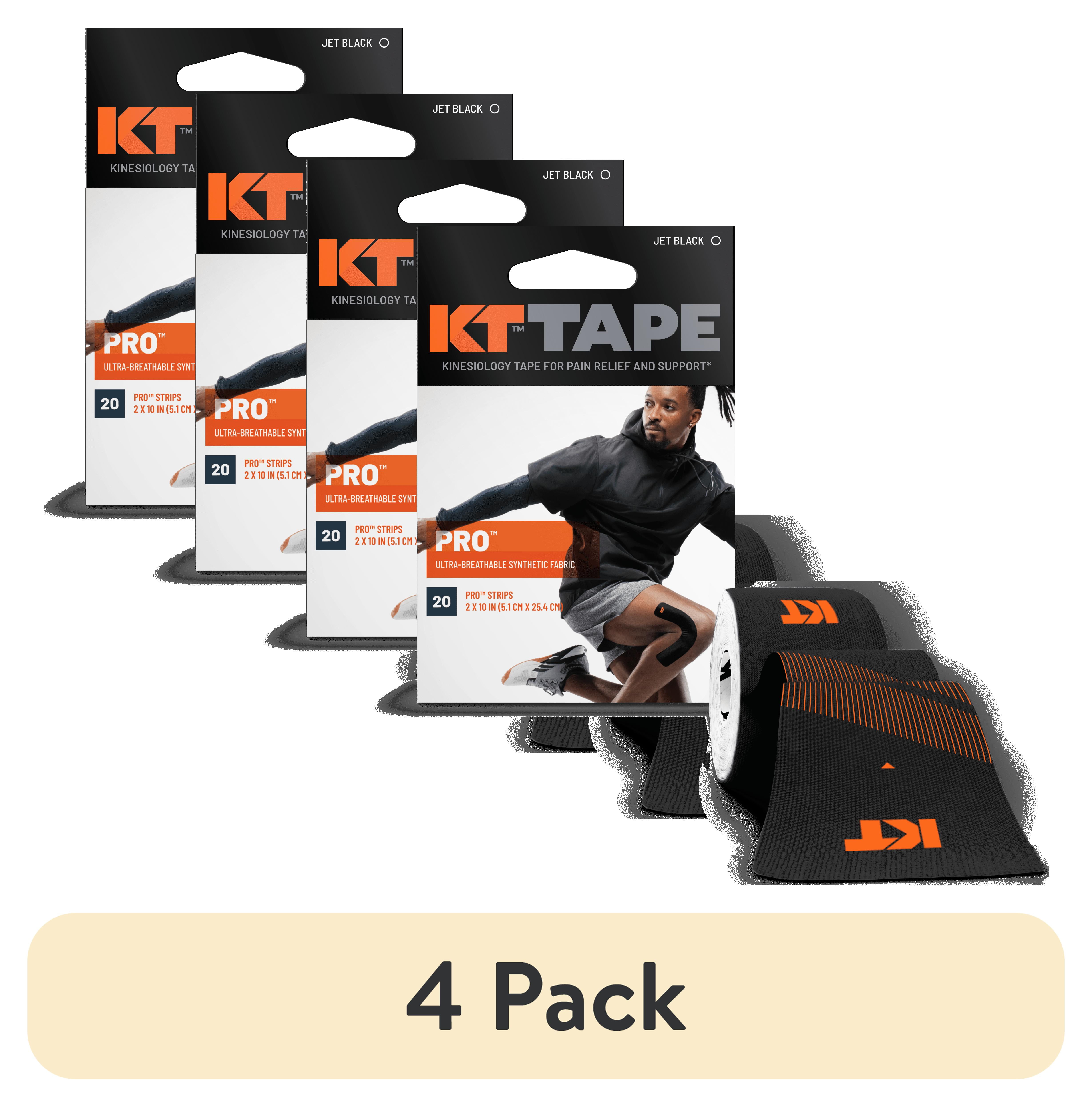 (4 pack) KT Tape Pro Ultra-Breathable Synthetic Kinesiology Tape, Jet Black, 20 Precut Strips ...
