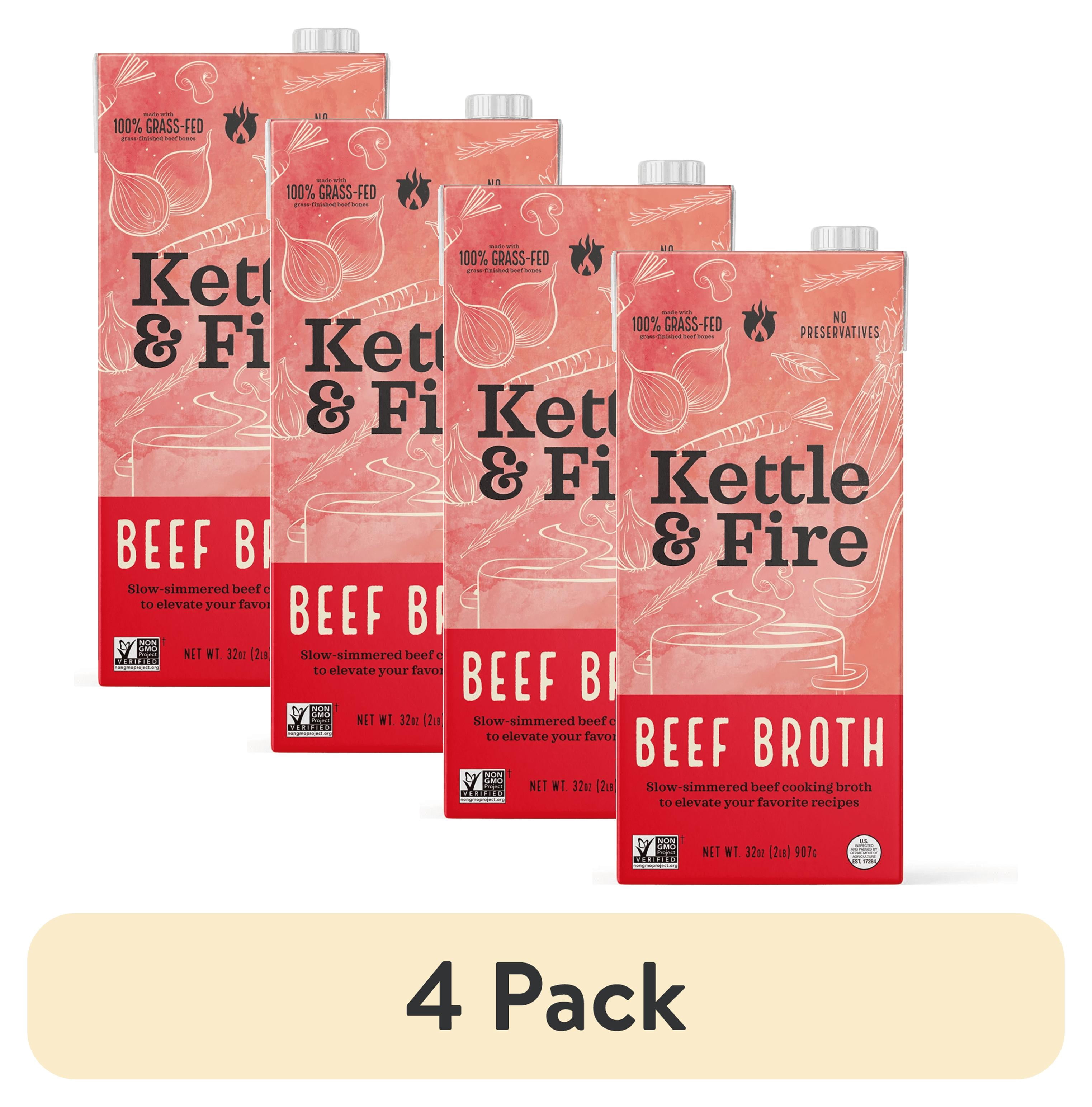 (4 pack) Kettle & Fire Beef Cooking Broth, Shelf-Stable, 32 oz ...