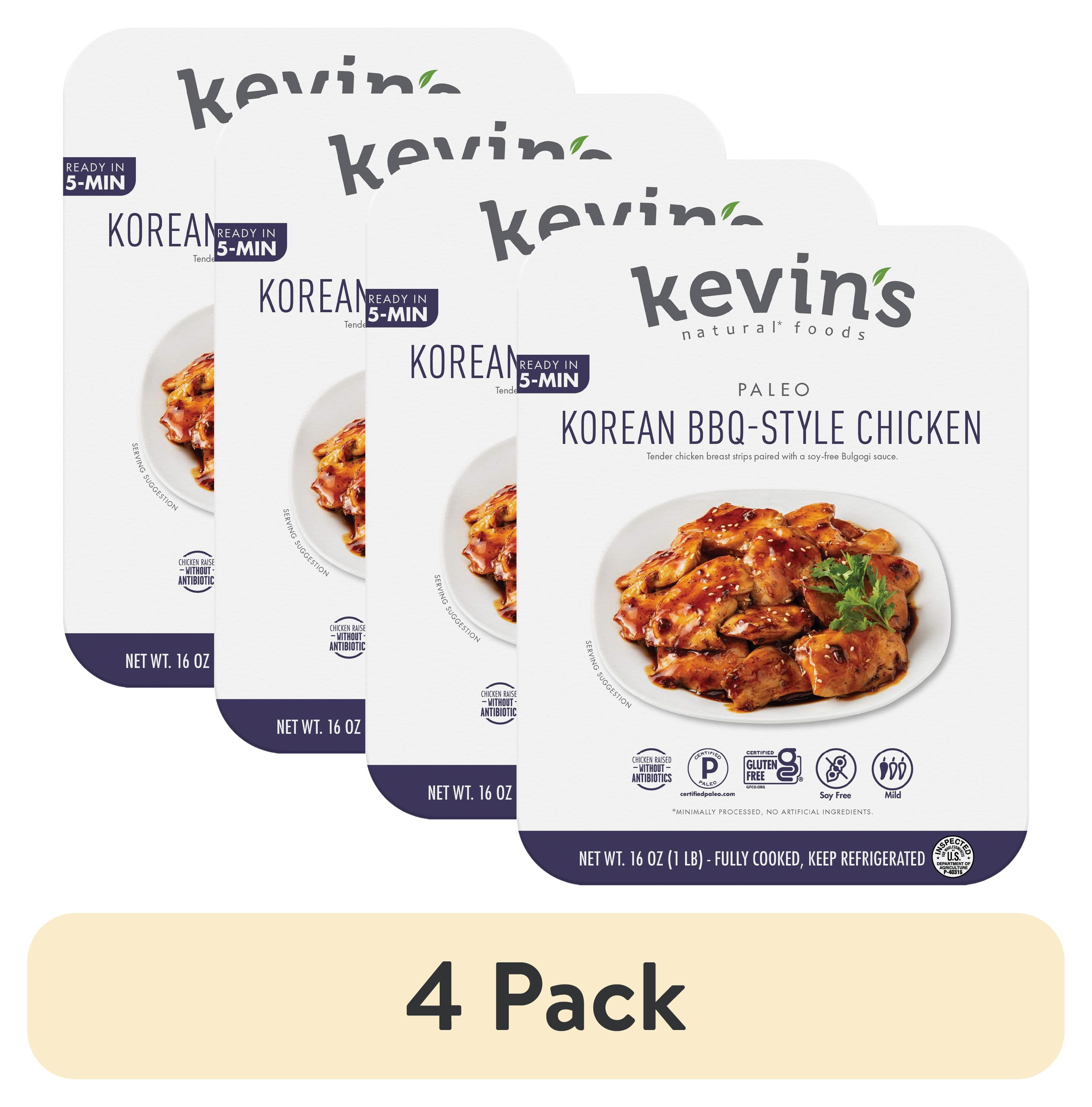 (4 pack) Kevin's Natural Foods Korean BBQ-Style Chicken, Fully Cooked ...
