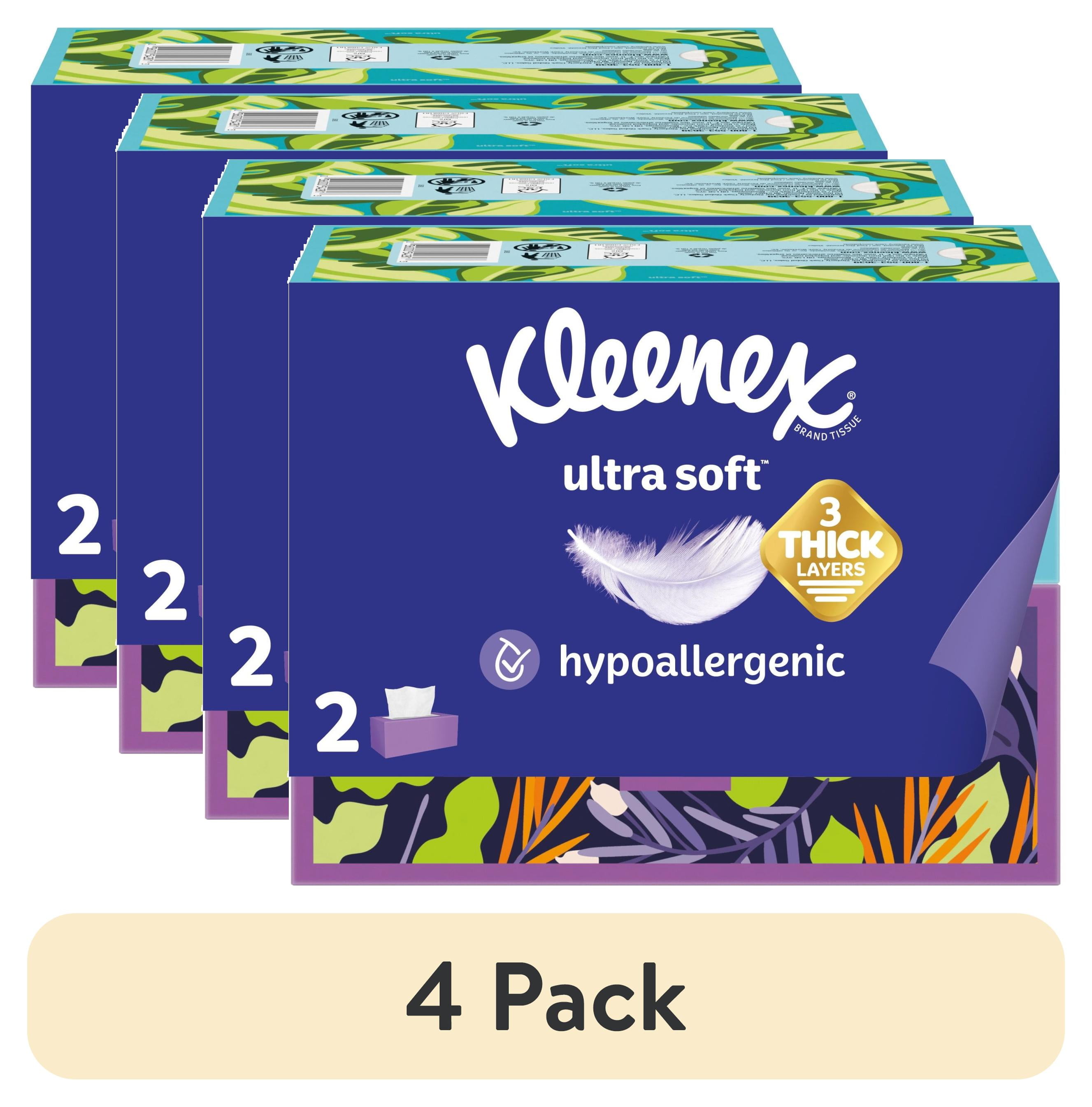 (4 pack) Kleenex Ultra Soft Facial Tissues, 2 Flat Boxes, 120 Tissues ...