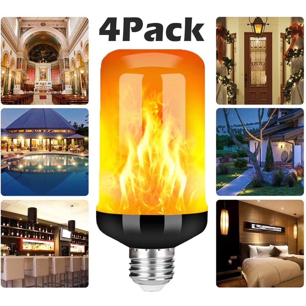 4 pack LED Flame Light Bulbs, Upside Down Effect Flickering Light Bulbs ...