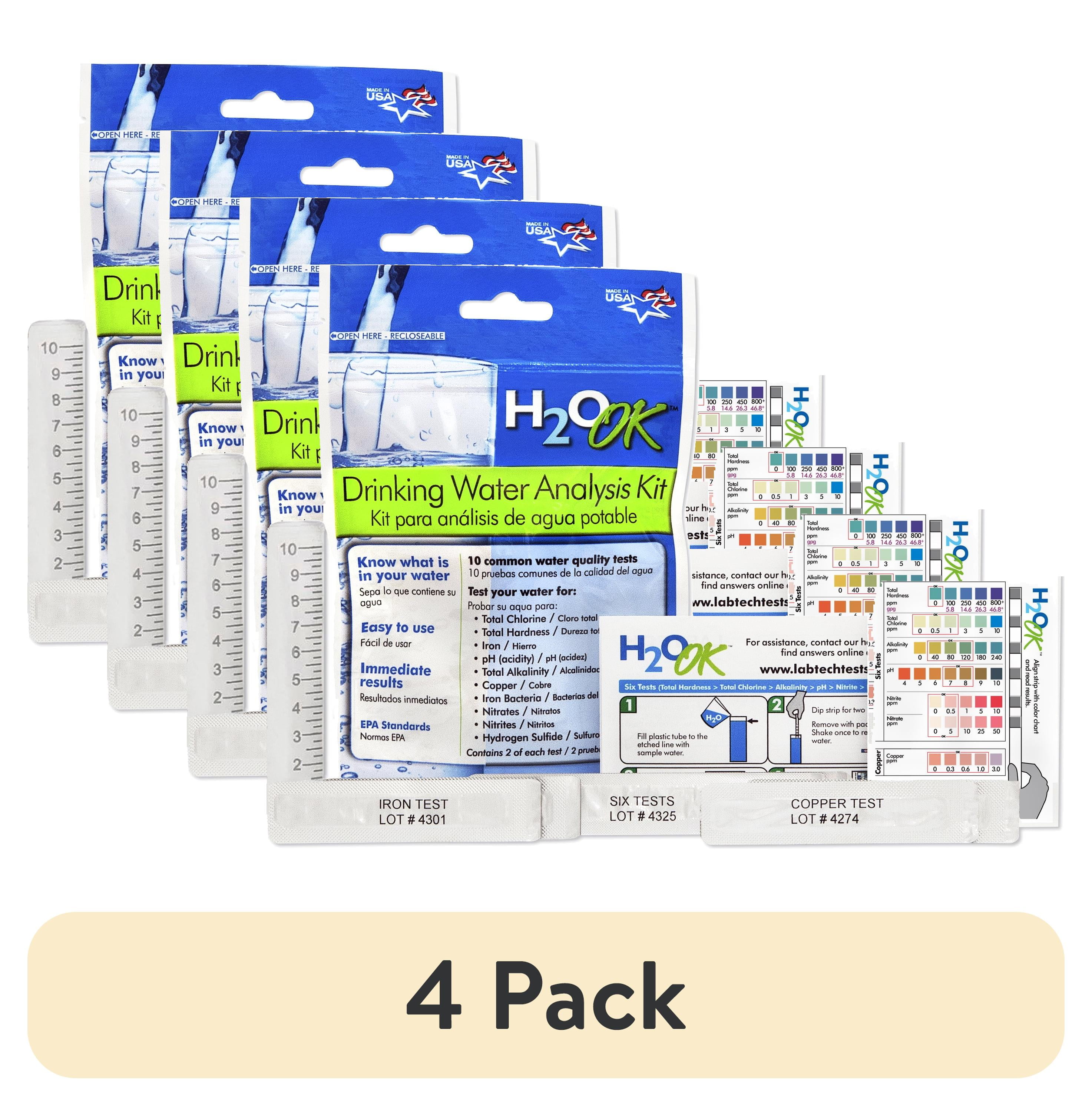 (4 pack) LabTech LT5010 H2O OK Drinking Water Test Strips Kit, 10 Tests ...