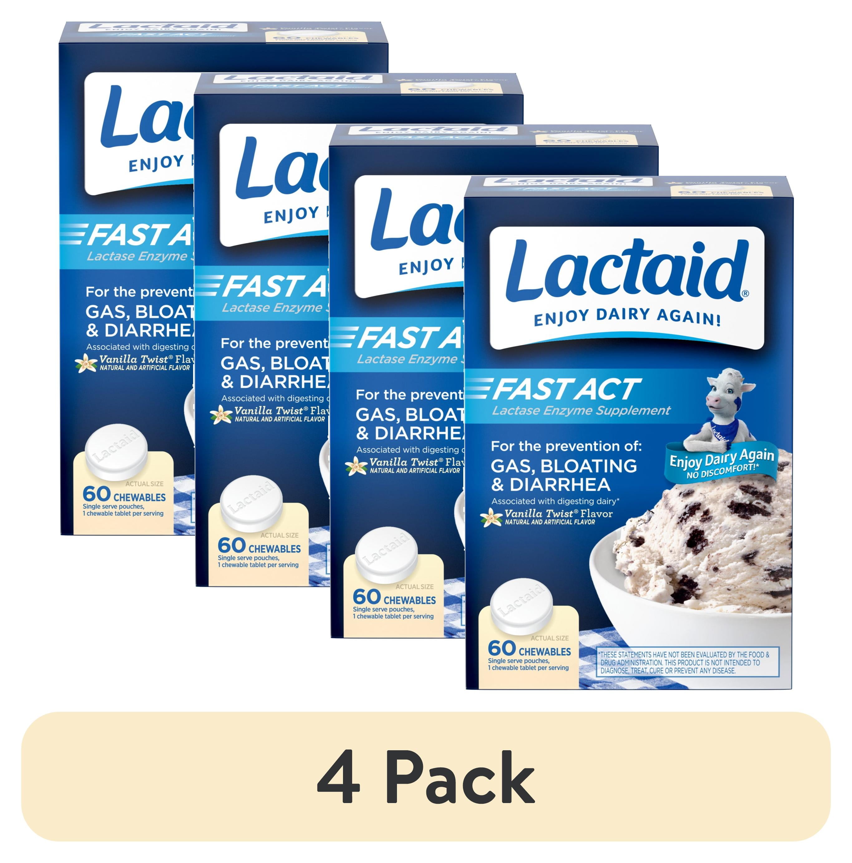 (4 pack) Lactaid Fast Act Lactose Relief Chewables, Vanilla, 60 Packs ...