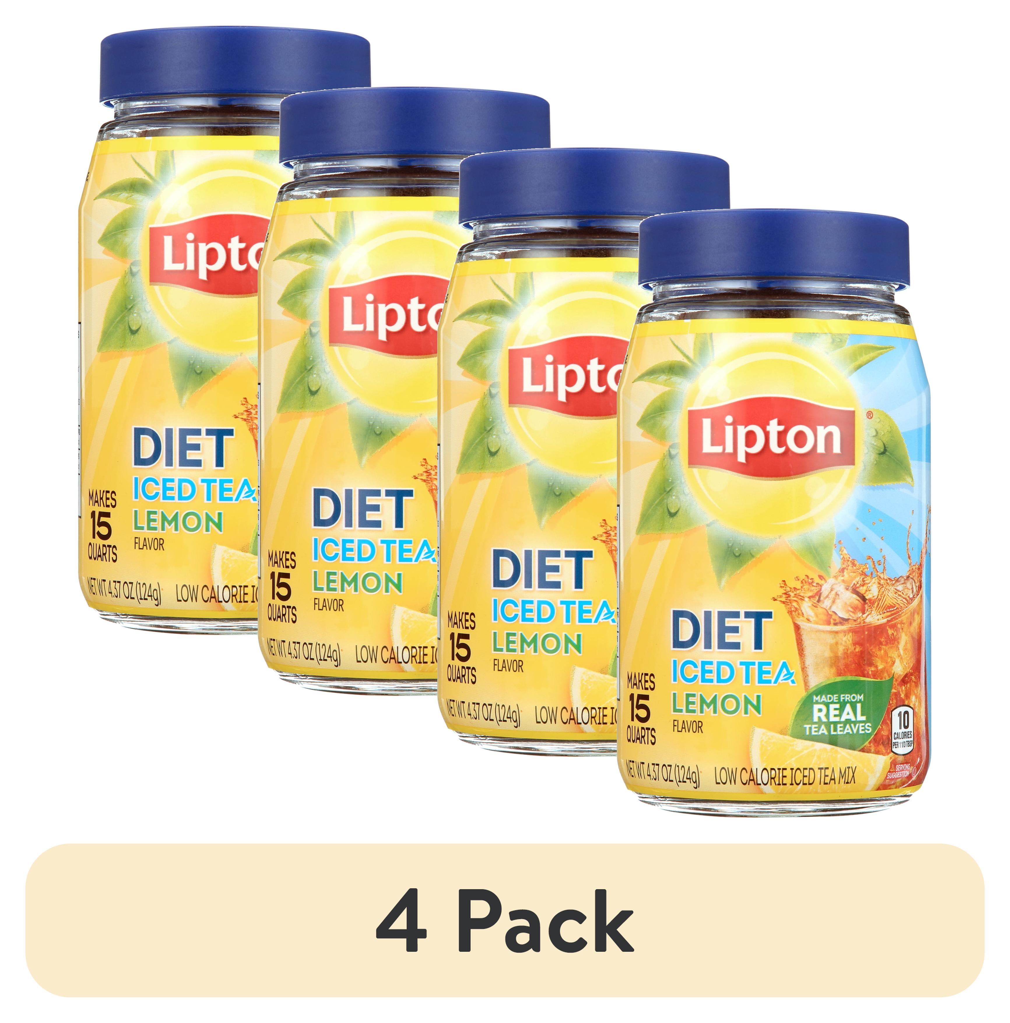(4 pack) Lipton Diet Iced Tea Mix Black Tea, Caffeinated, Makes 15 ...