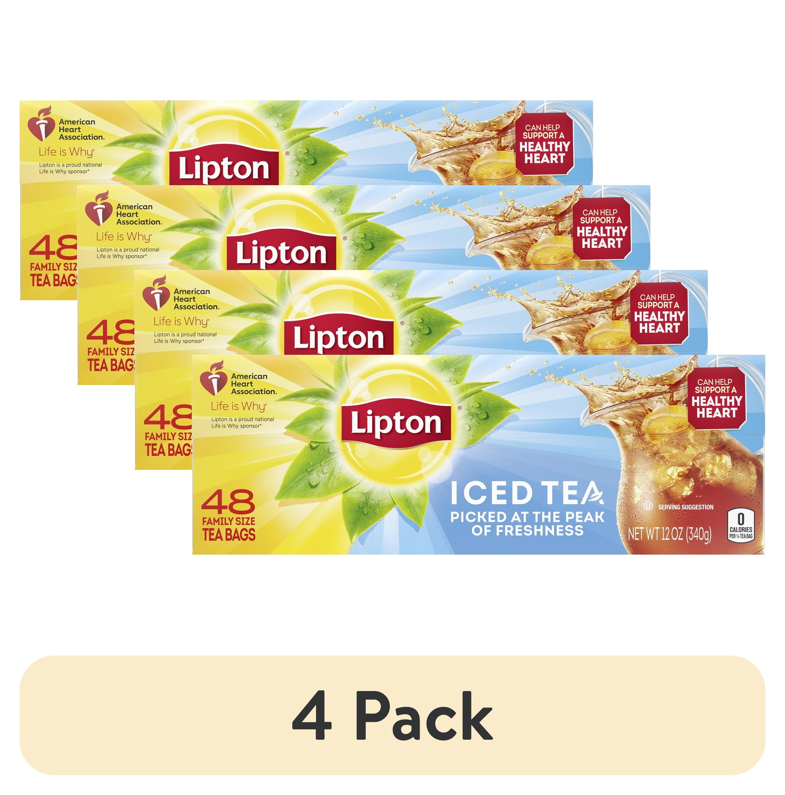 (4 pack) Lipton Family Sized Iced Black Tea, Caffeinated, Tea Bags 48 ...