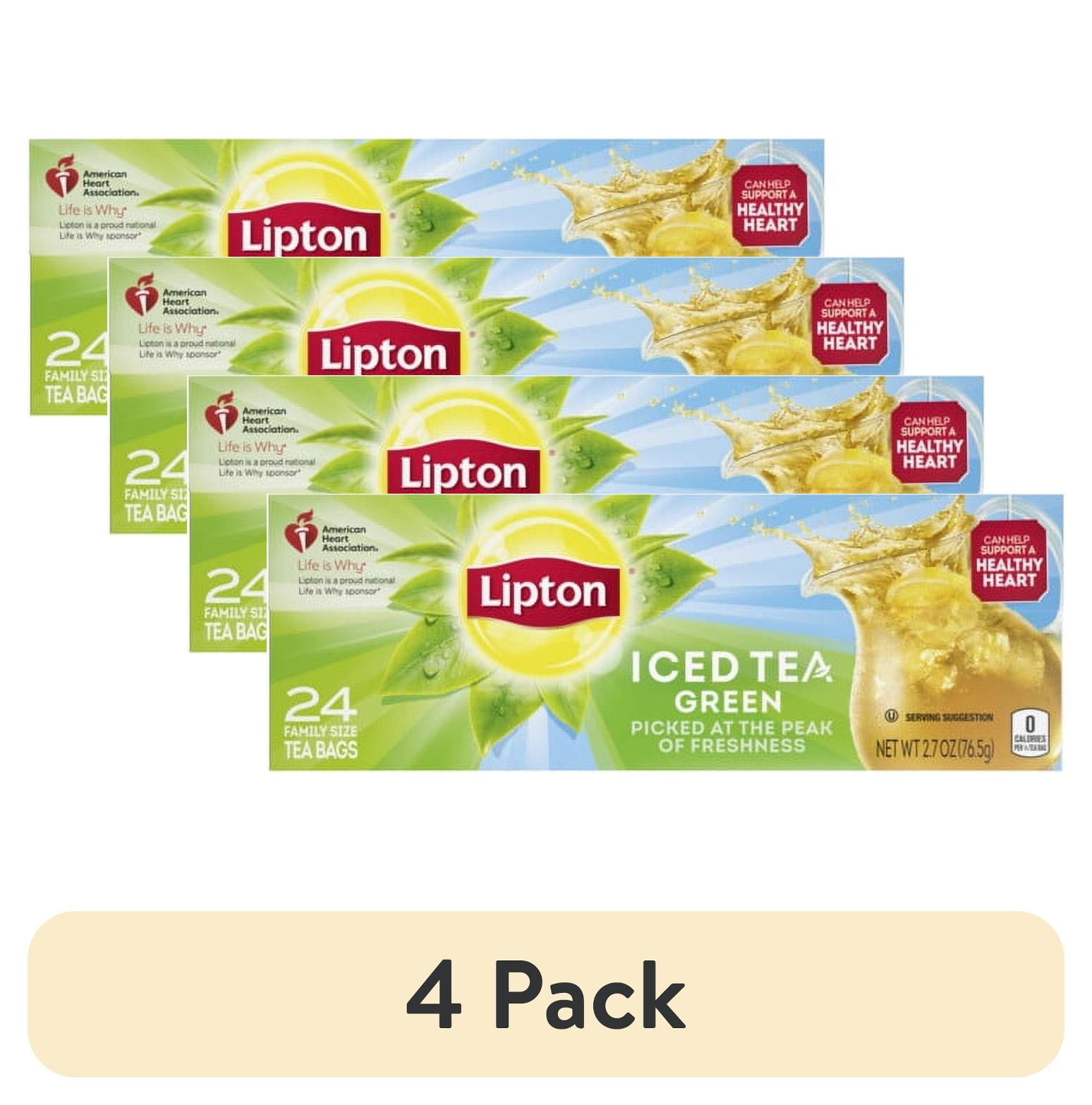 (4 pack) Lipton Family Sized Iced Green Tea , Caffeinated, Tea Bags 24 ...