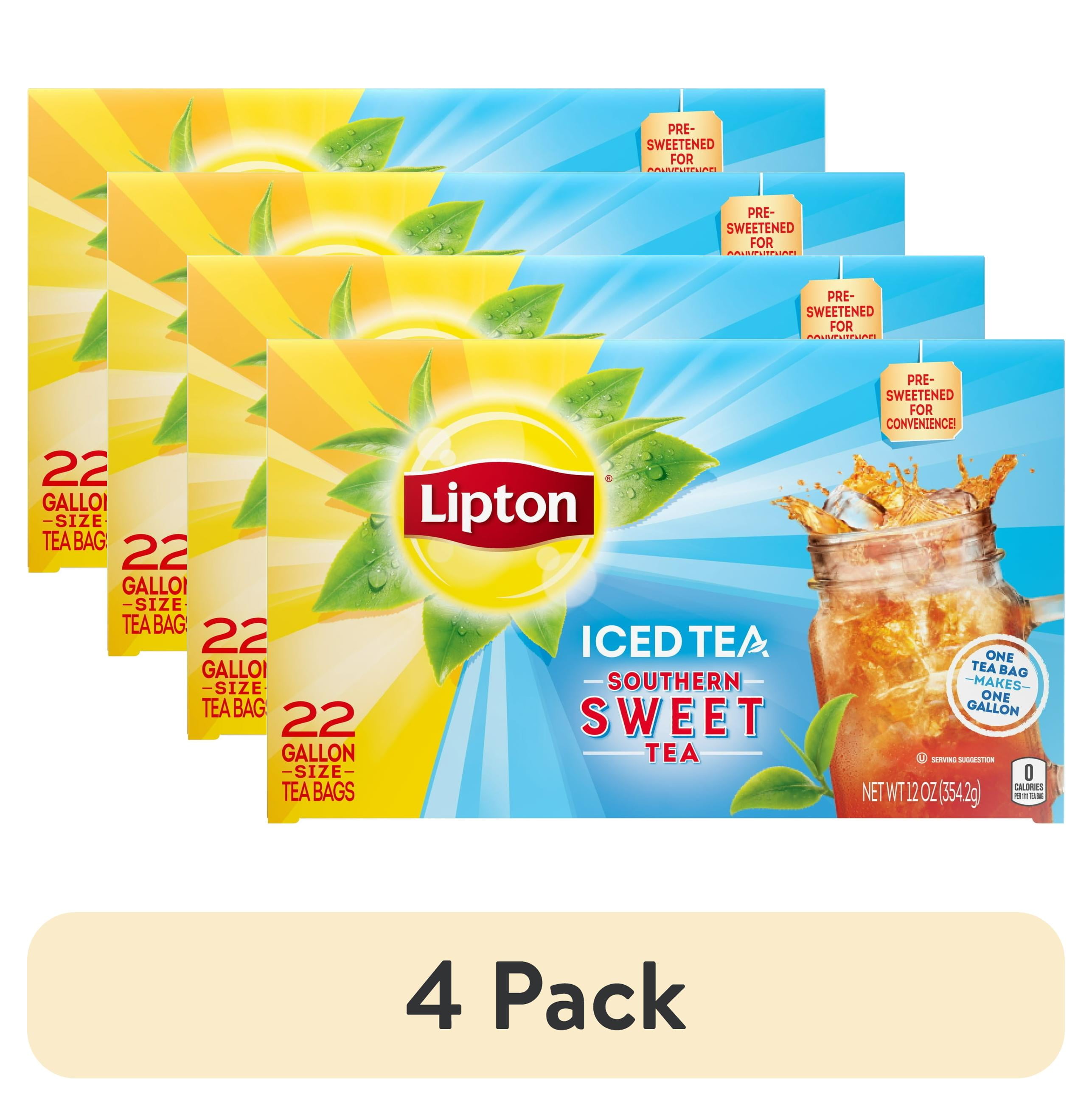 (4 pack) Lipton Southern Sweet Black Tea Bags, Gallon Size, 22 Count ...
