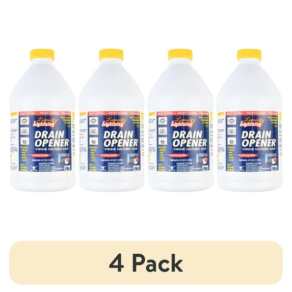 (4 pack) Liquid Lightning Virgin Sulfuric Acid Drain Opener, 64oz ...
