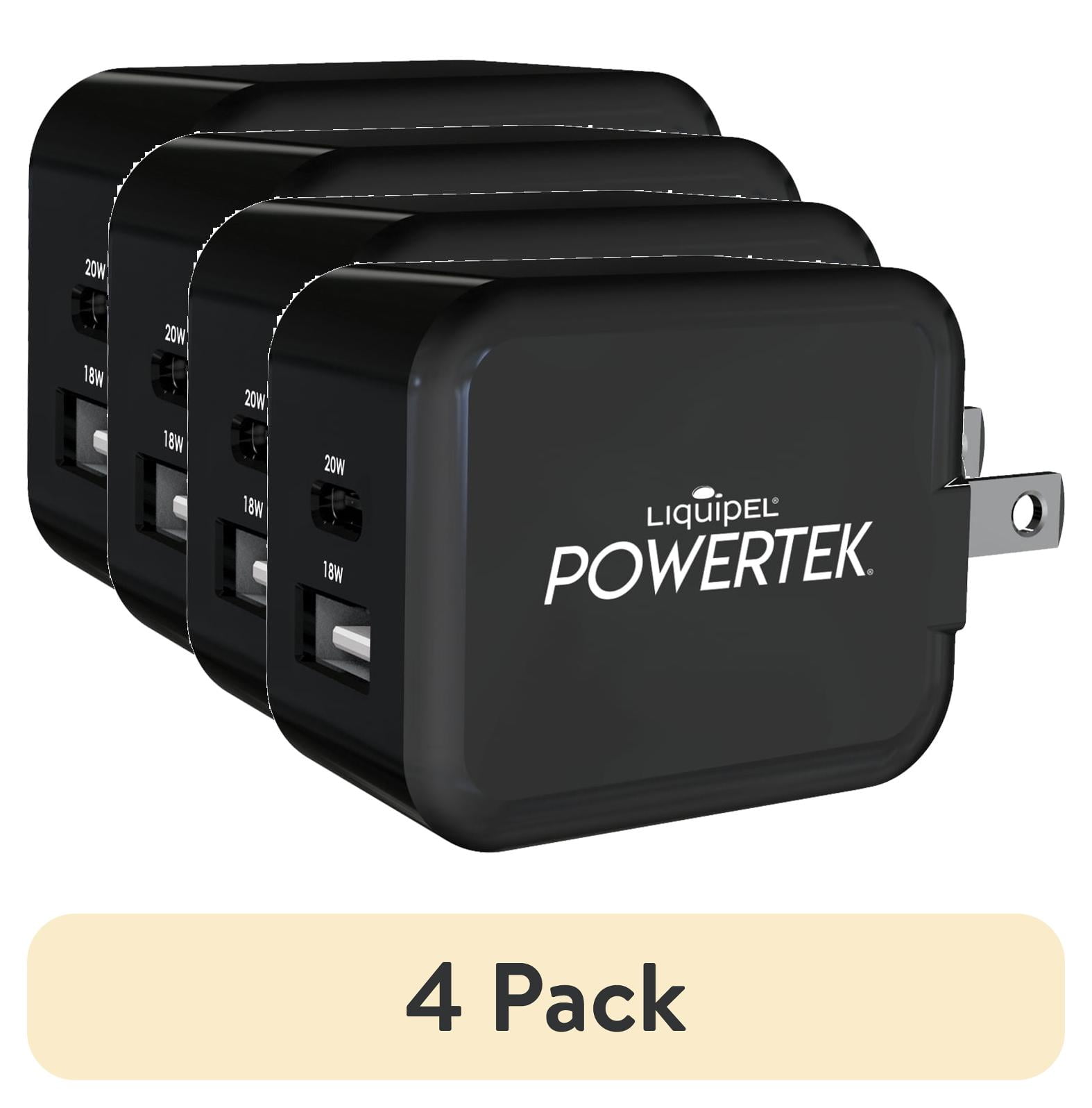 (4 pack) Liquipel Powertek USBC 20W and USBA 18W Dual Port Wall Charger, Fast Charging Phone ...