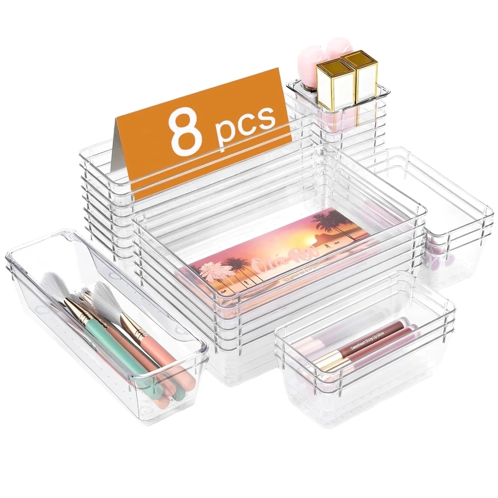 (4 pack) Lockways 8Pcs Clear Plastic Drawer Organizers Kitchen Storage ...