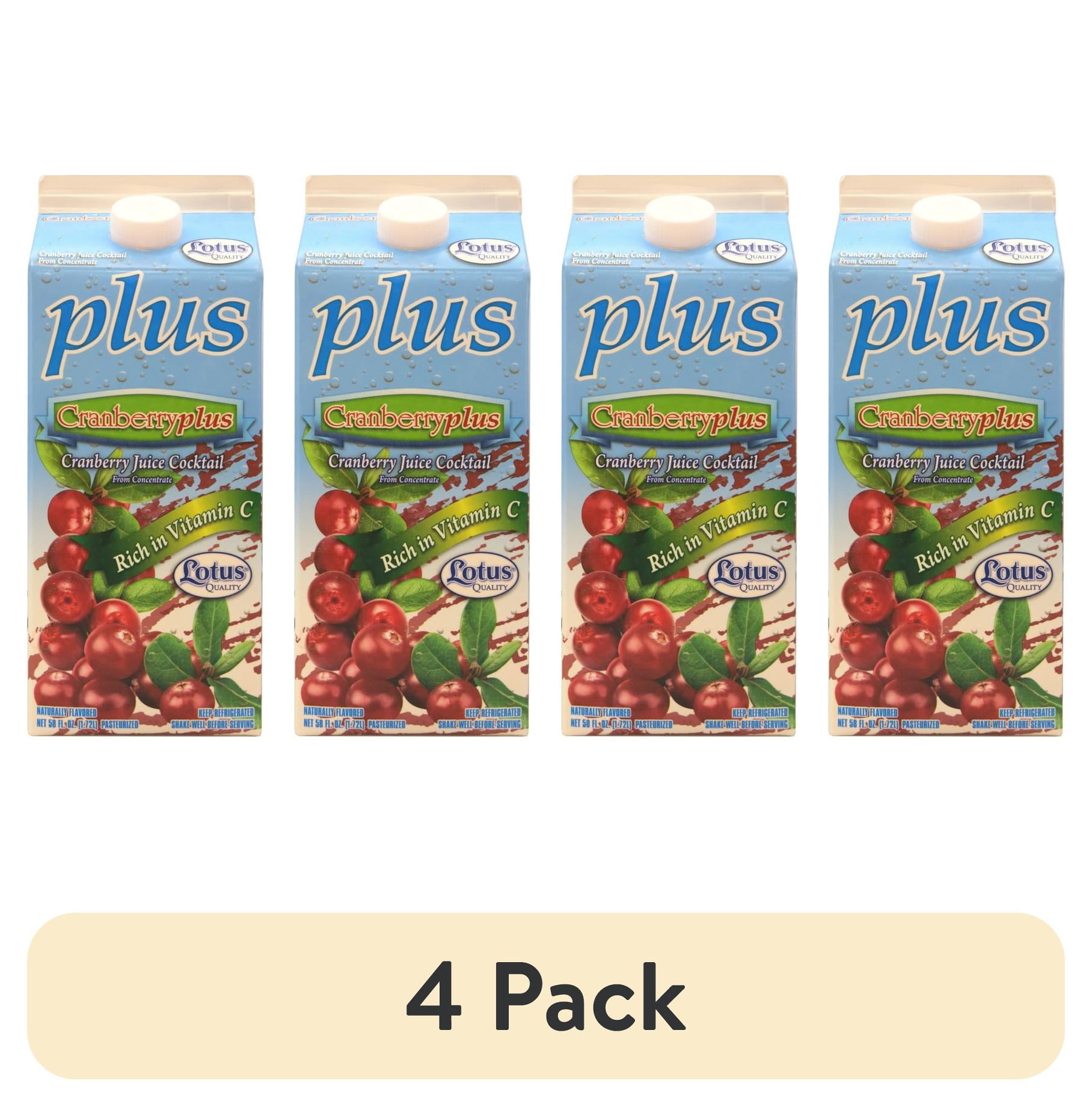 (4 pack) Lotus Plus Cranberry Juice Beverage, Rich in Vitamin C, Pulp ...