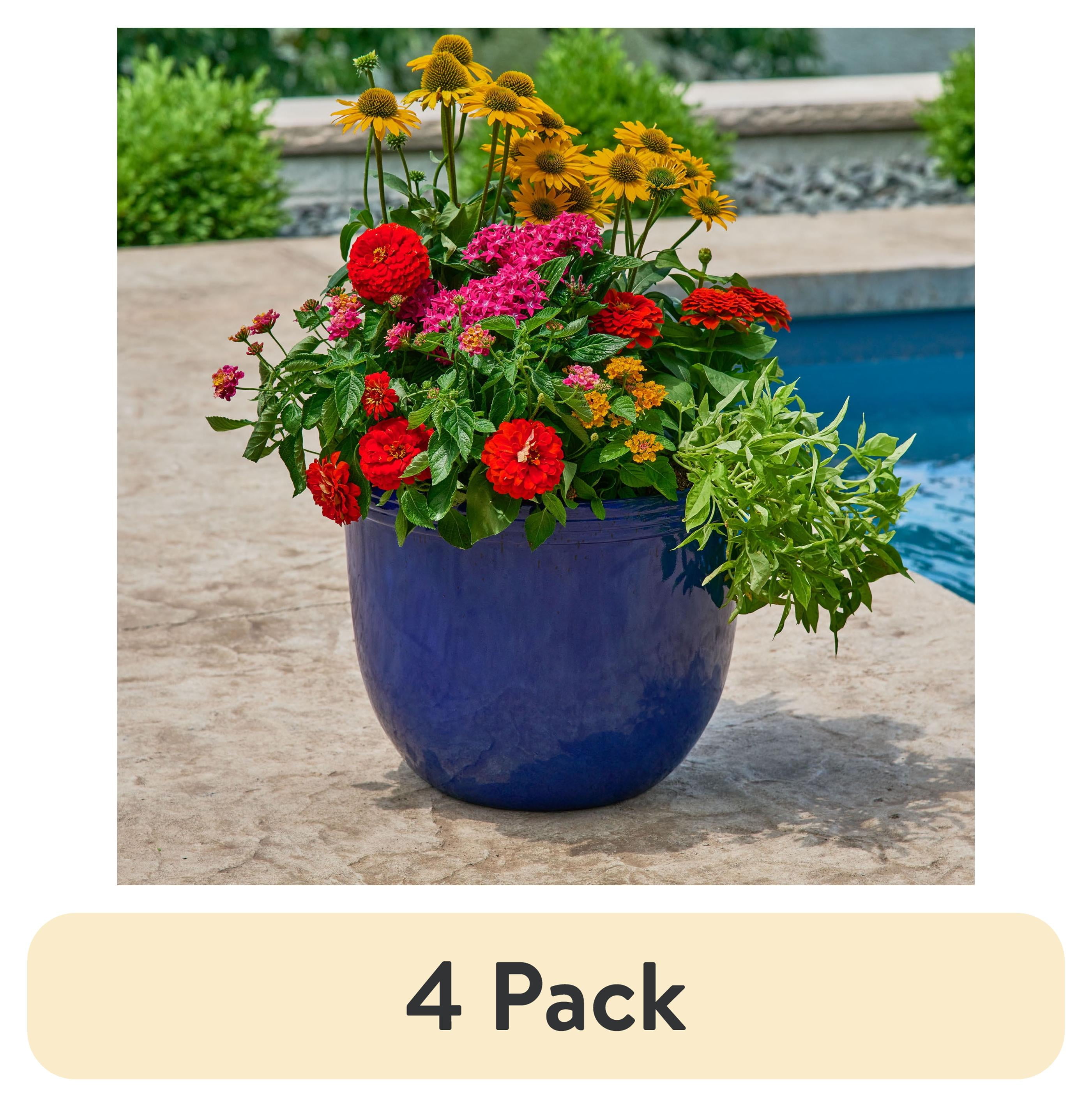 (4 pack) Better Homes & Gardens Round Meadow Planter 16 Inch Blue ...