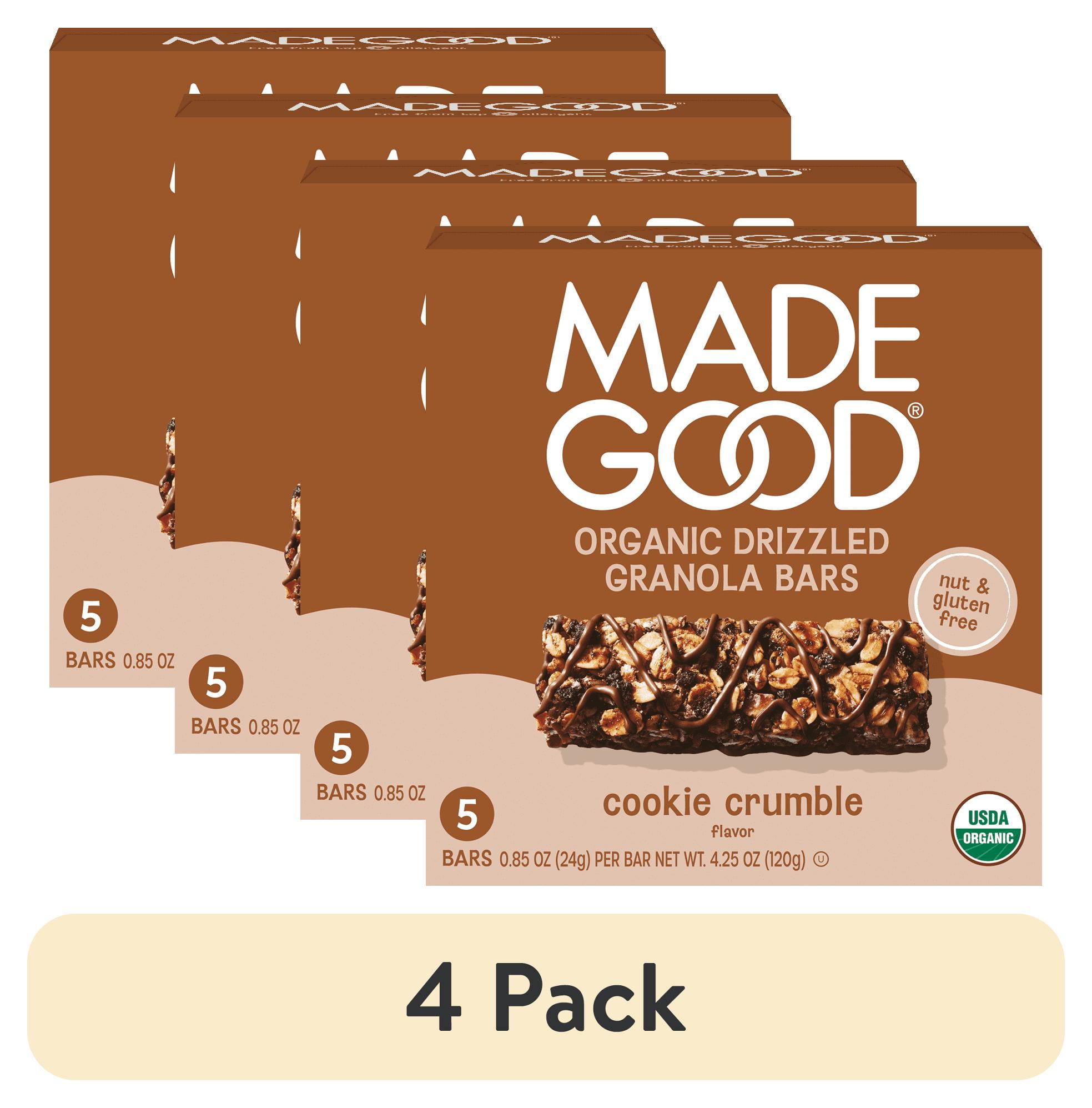(4 pack) MadeGood Chocolate Drizzled Cookie Crumble Granola Bars, 5 ...