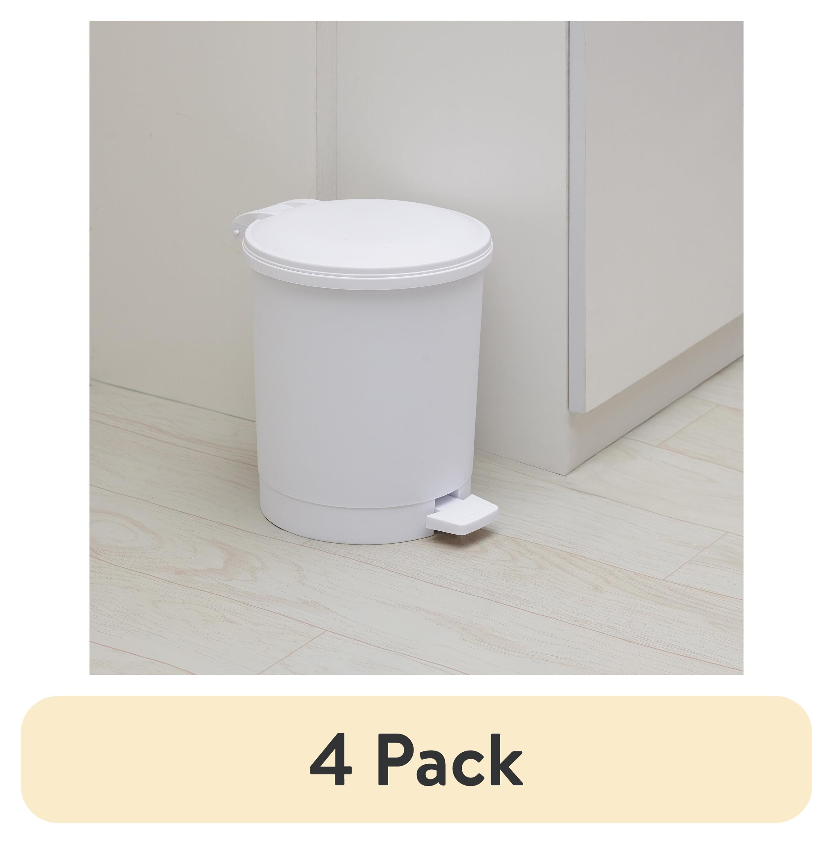 (4 pack) Mainstays 1.5 Gallon Round White Plastic Bathroom Step Trash ...