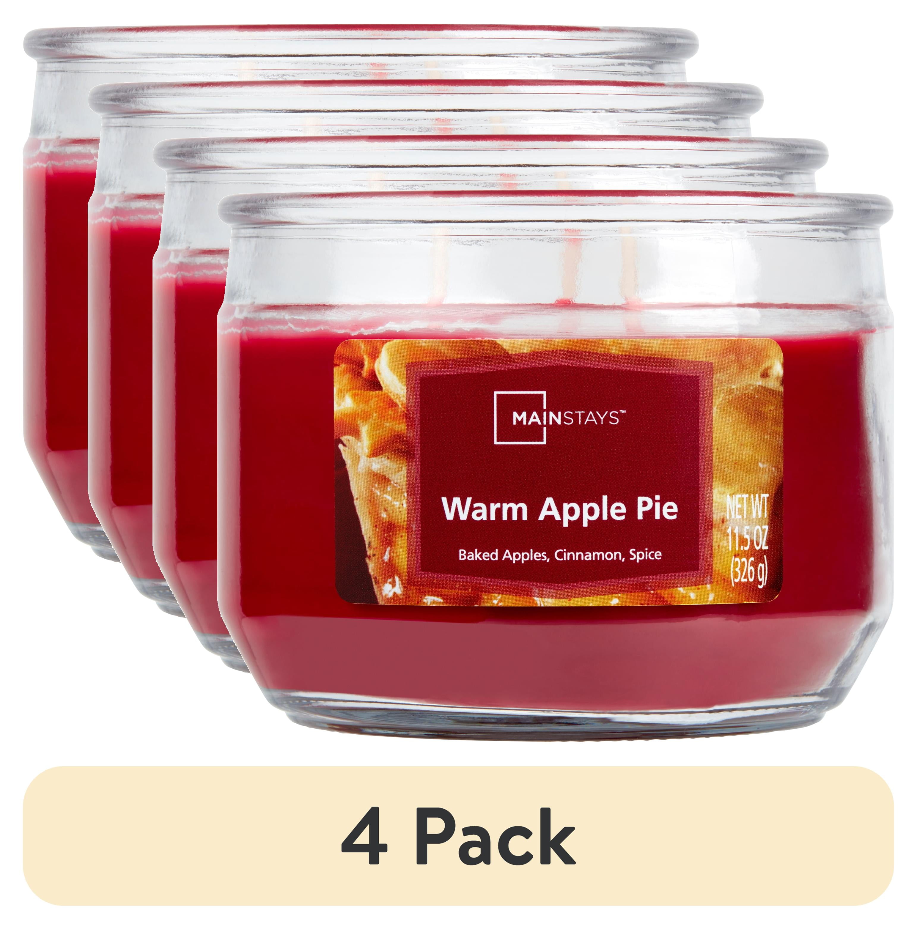 (4 pack) Mainstays 11.5 Ounce Warm Apple Pie 3-Wick Glass Jar Candle ...