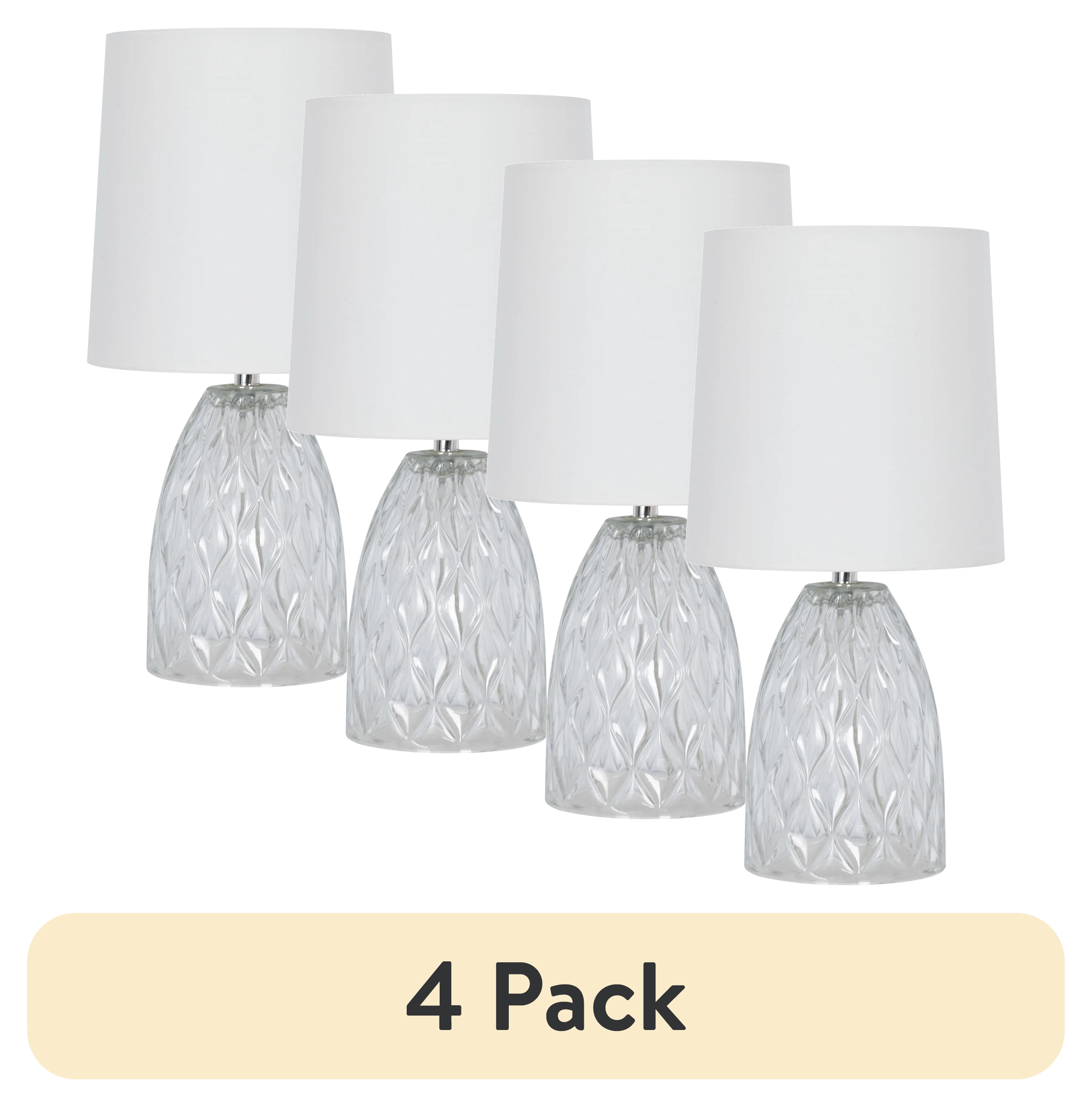(4 pack) Mainstays 12.75” Mini Clear Glass Table Lamp with White Shade ...