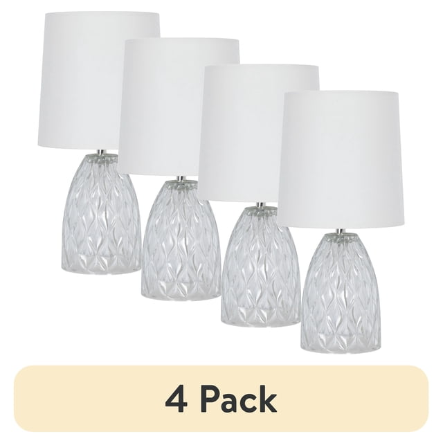(4 pack) Mainstays 12.75” Mini Clear Glass Table Lamp with White Shade ...
