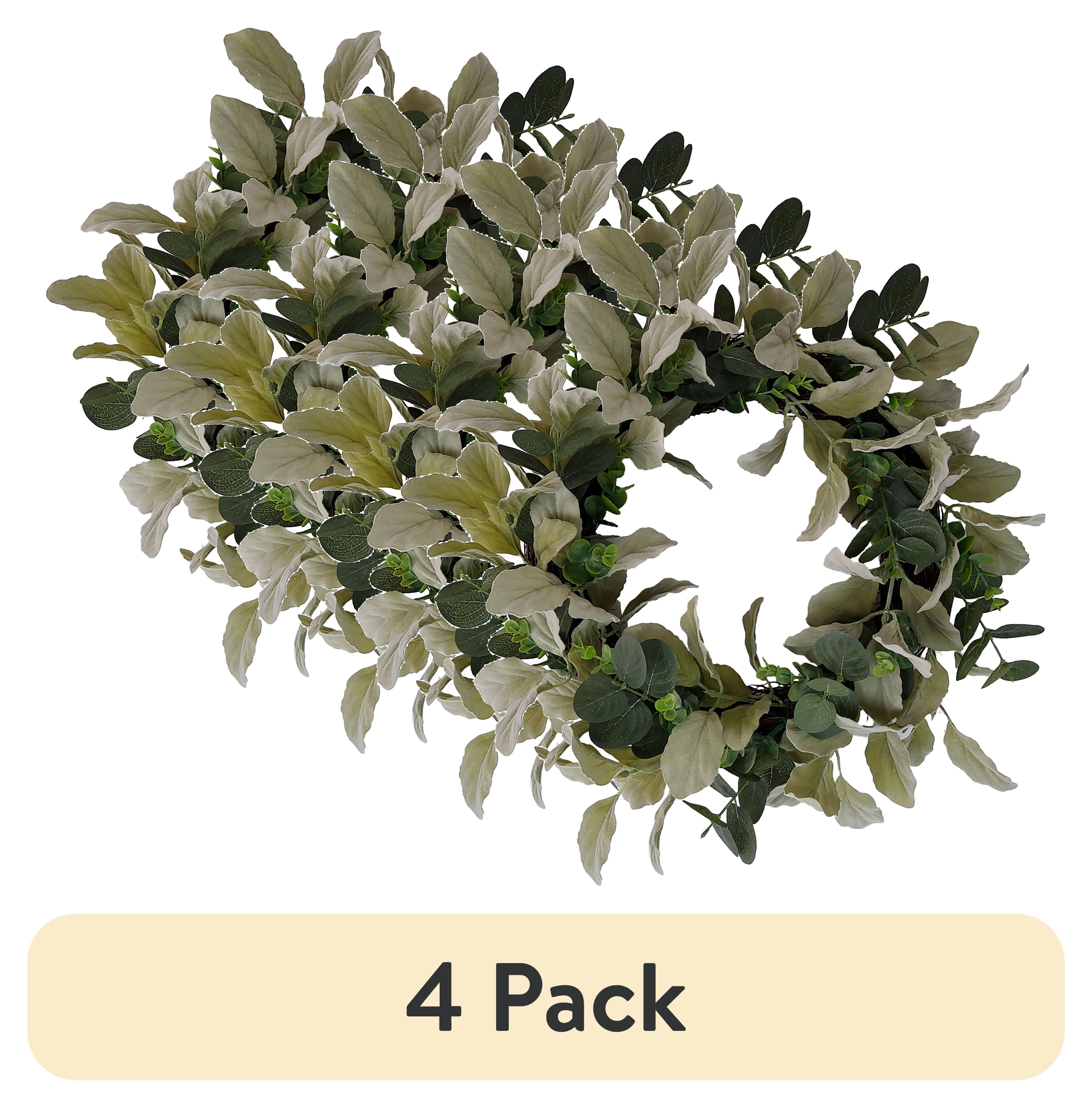 (4 pack) Mainstays, 18in Indoor Artificial Evergreen Wreath, Green ...