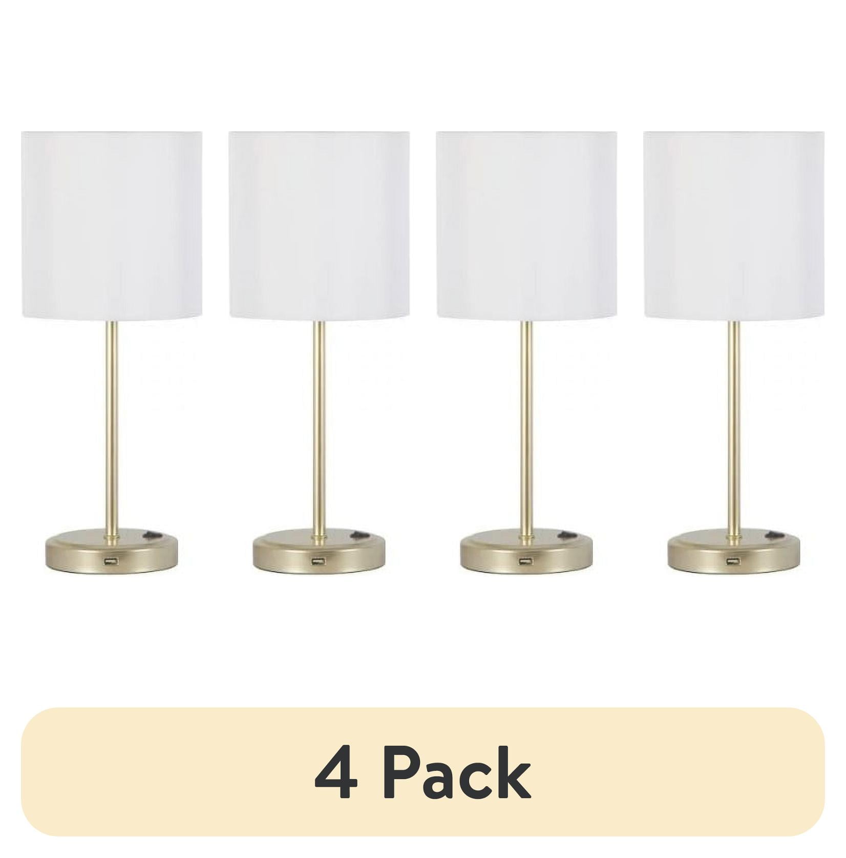 (4 pack) Mainstays 19" Modern Gold Stick Table Lamp with White Fabric ...