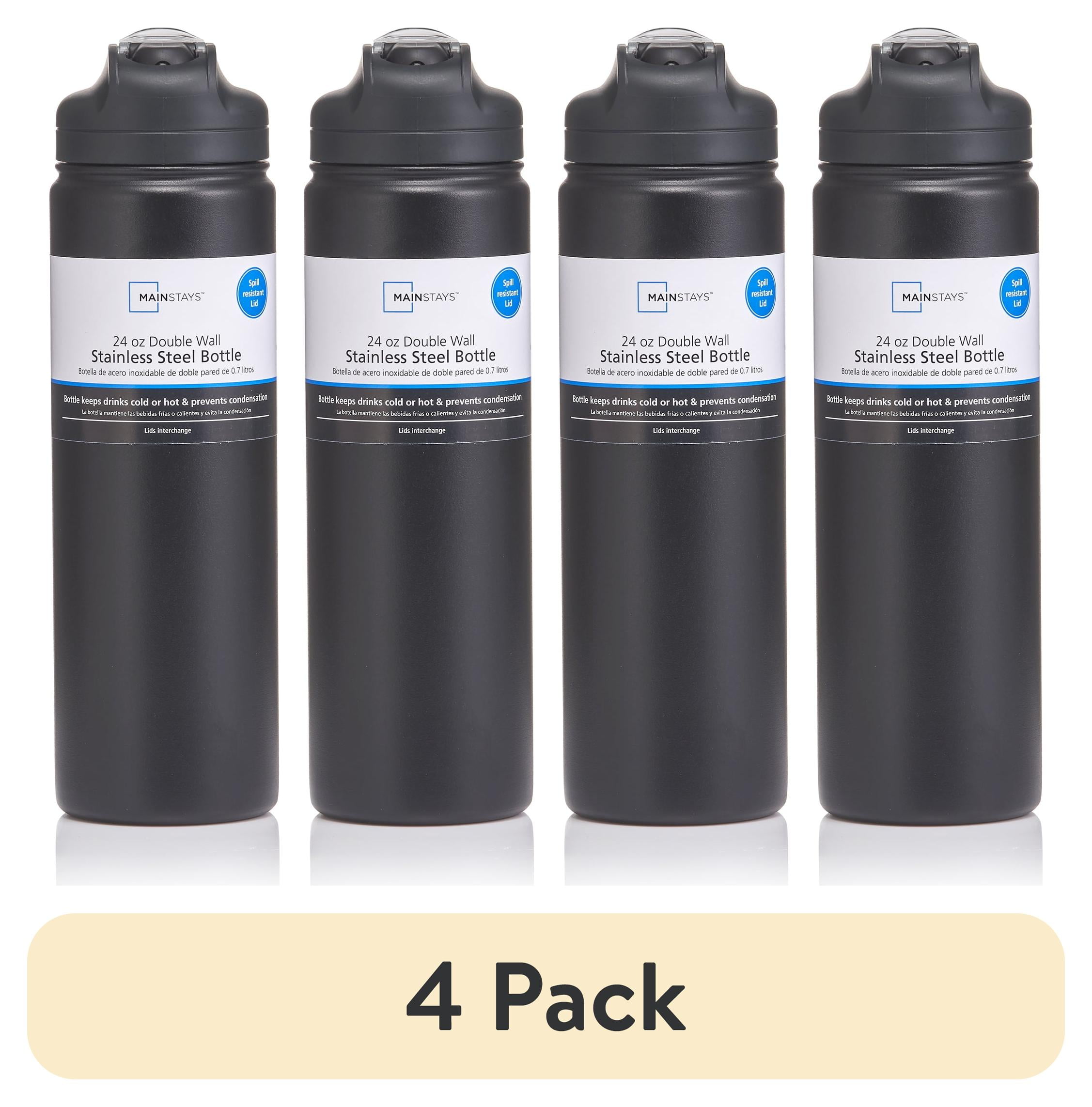 (4 pack) Mainstays 24 fl oz Rich Black Solid Print Insulated Stainless ...