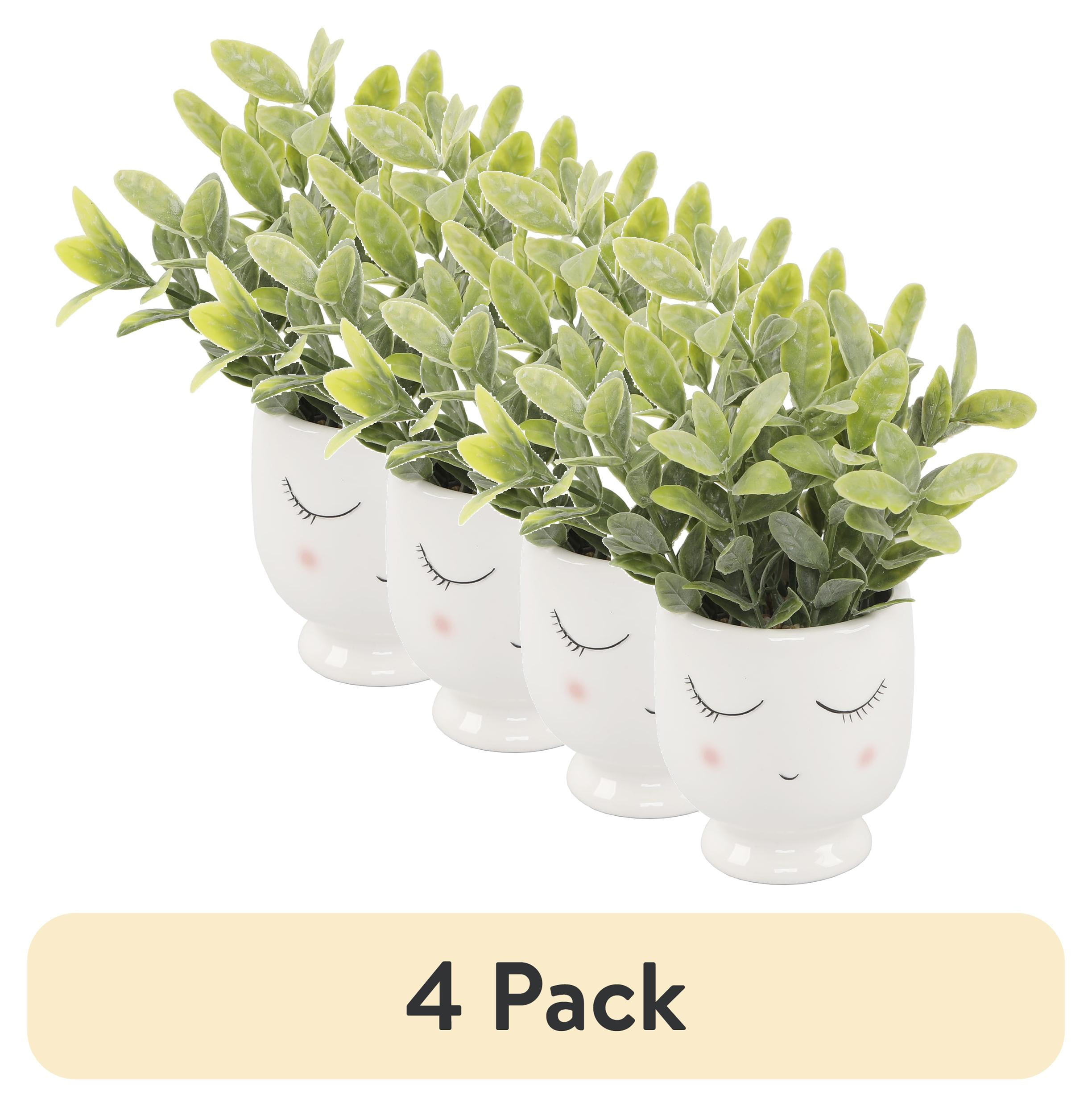 (4 pack) Mainstays Tabletop Artificial Faux Tea Leaf Plant in White ...