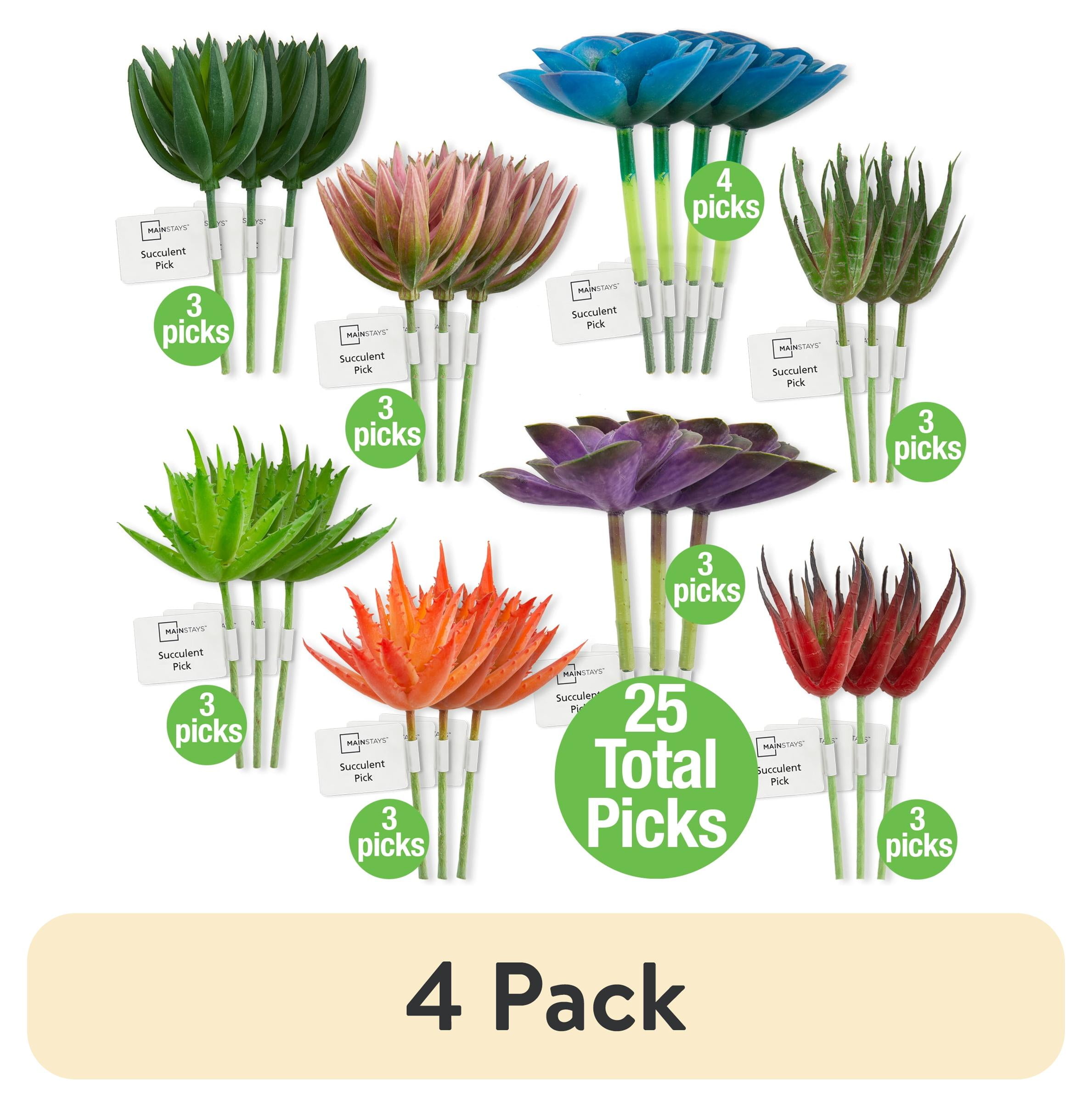 (4 pack) Mainstays 4" Artificial Multicolor Mini Succulent Picks, 25pk ...
