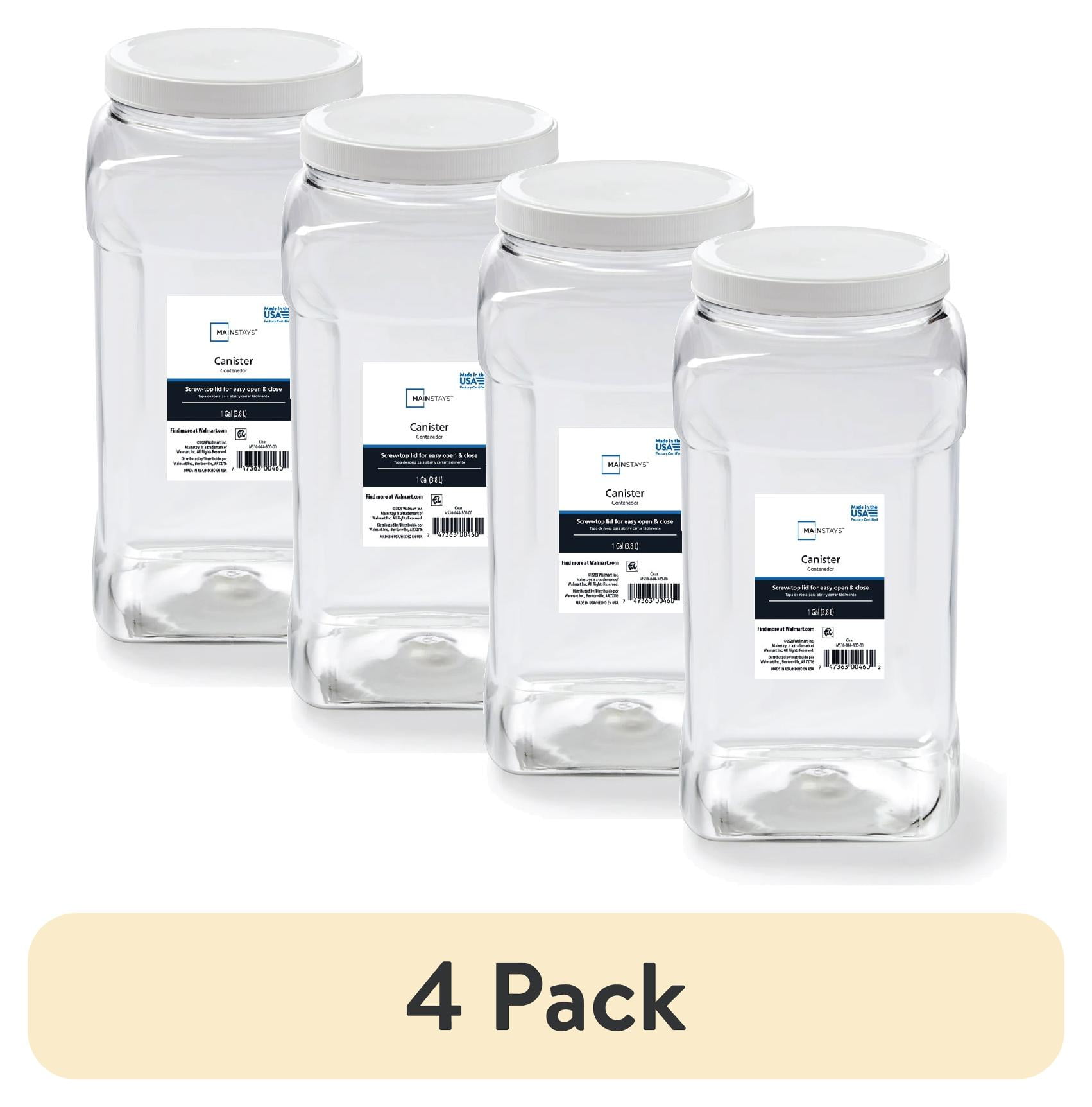 (4 pack) Mainstays 4-Quart Clear Plastic Canister with White Twist-Top Lid (1 Each) 5.83" x 5.16 ...