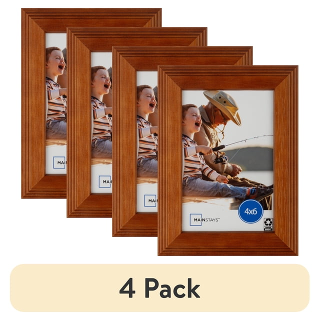 (4 pack) Mainstays 4" x 6" Solid Oak Wood Tabletop Picture Frame ...