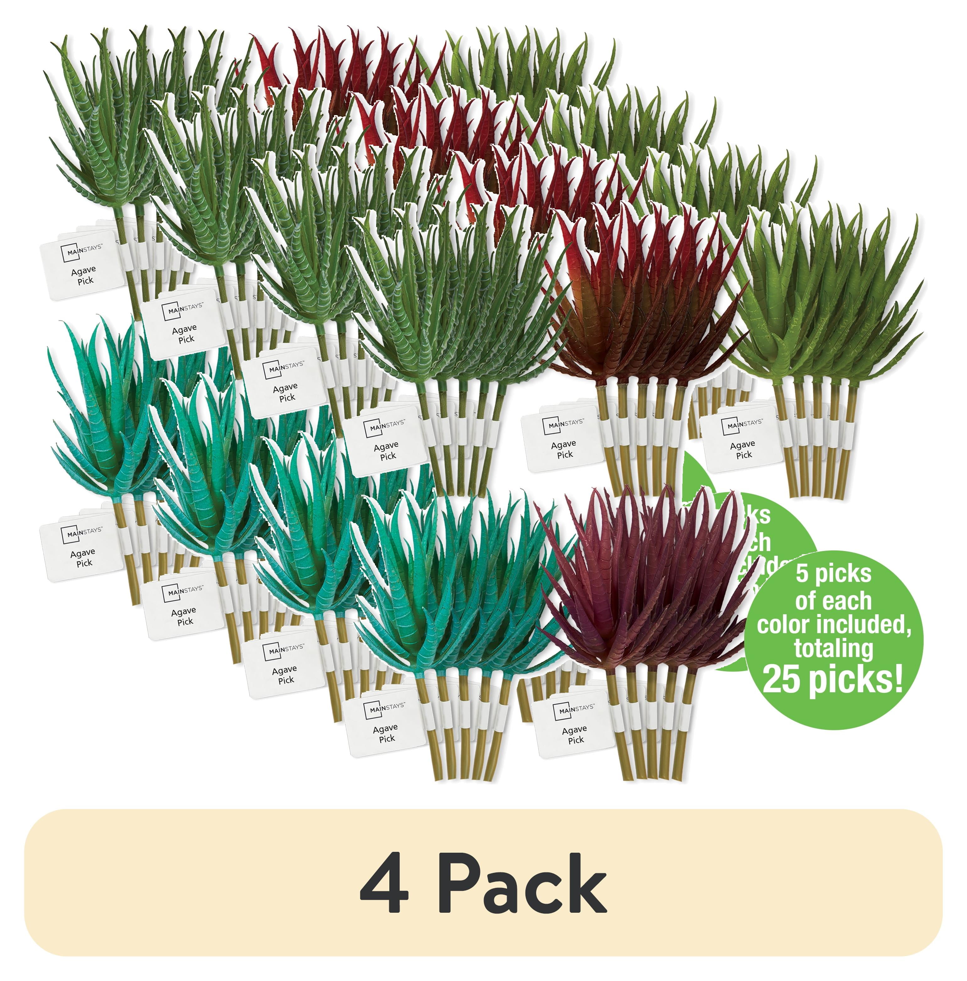 (4 pack) Mainstays 6.5" Artificial Agave Succulent Picks, Mixed Colors ...