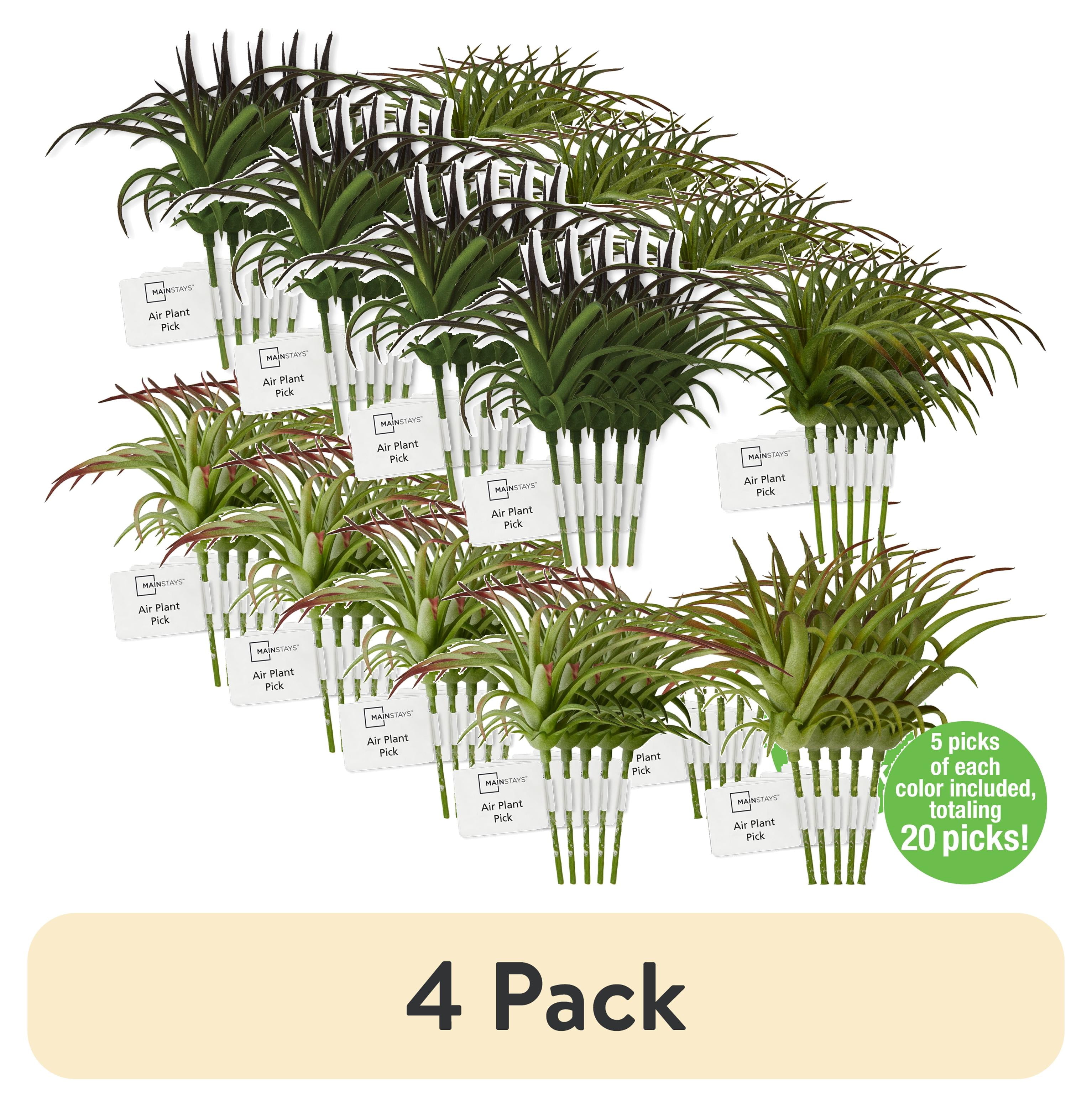 (4 pack) Mainstays 6" Artificial Air Plant Picks, Multiple Colors ...