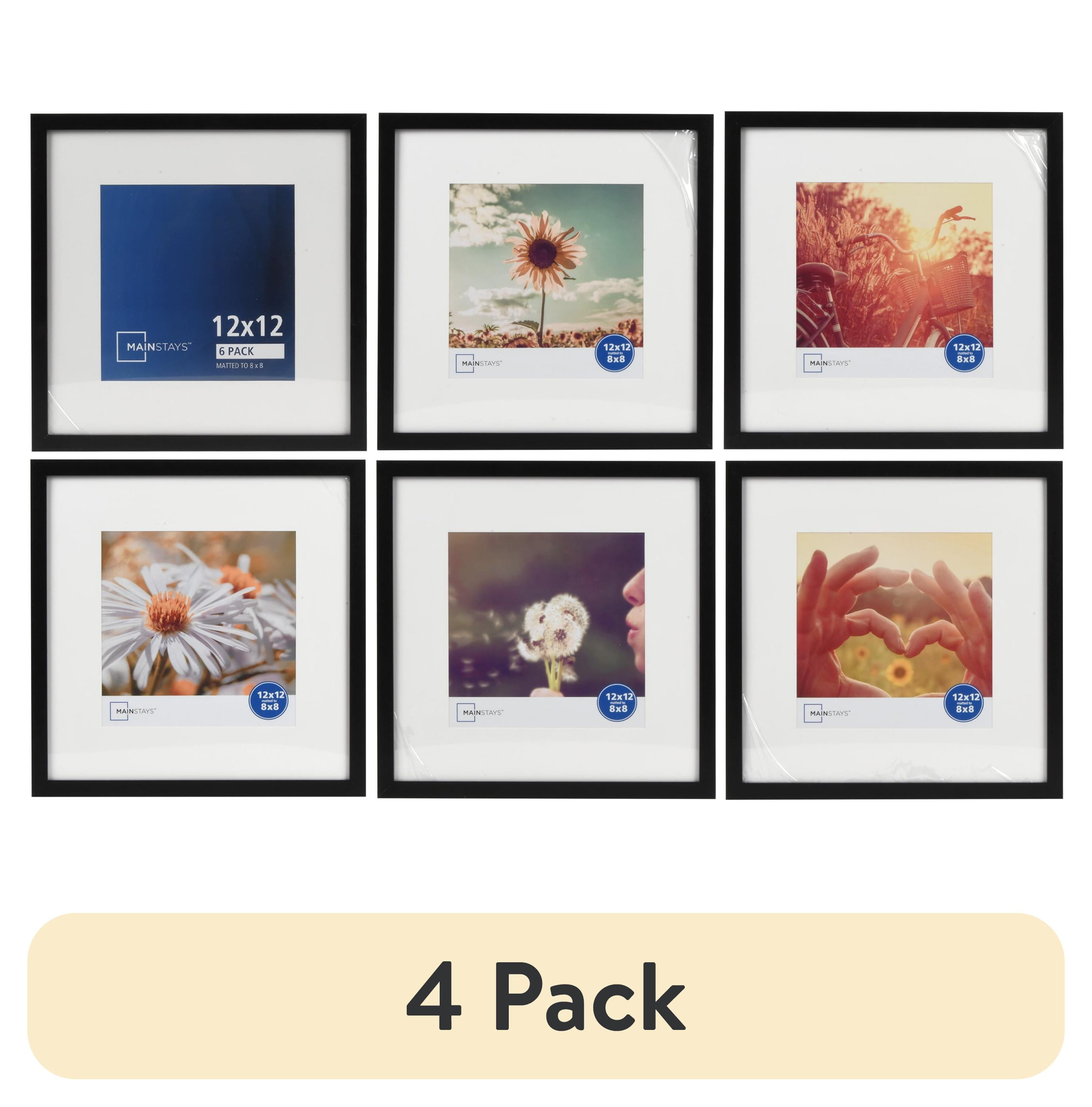 (4 pack) Mainstays 8x8 Matted Black Picture Frame Set of 6 for Gallery ...