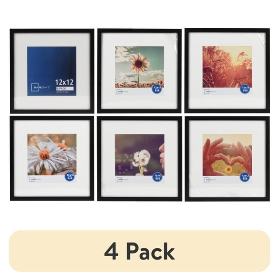 (4 pack) Mainstays 8x8 Matted Black Picture Frame Set of 6 for Gallery ...