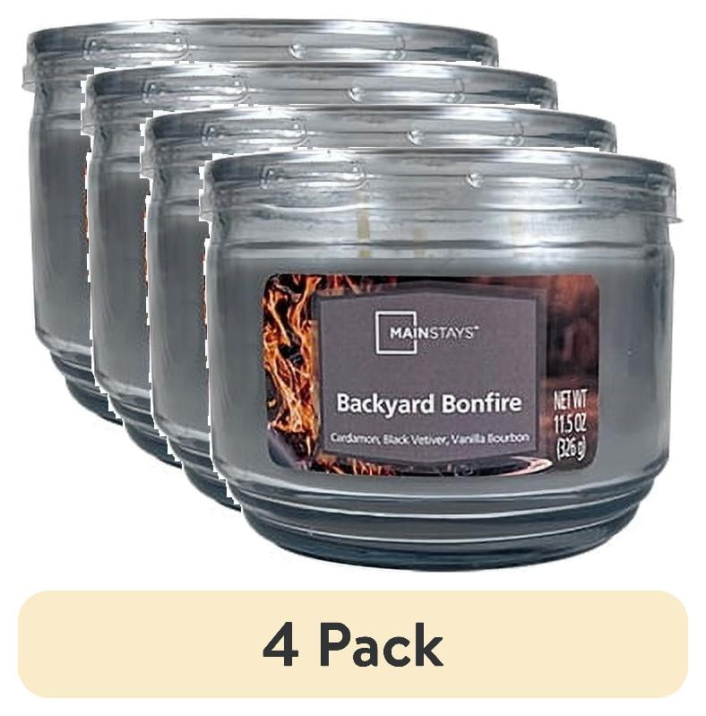 (4 pack) Mainstays 3-Wick Glass Jar Candle, 11.5 oz, Backyard Bonfire ...