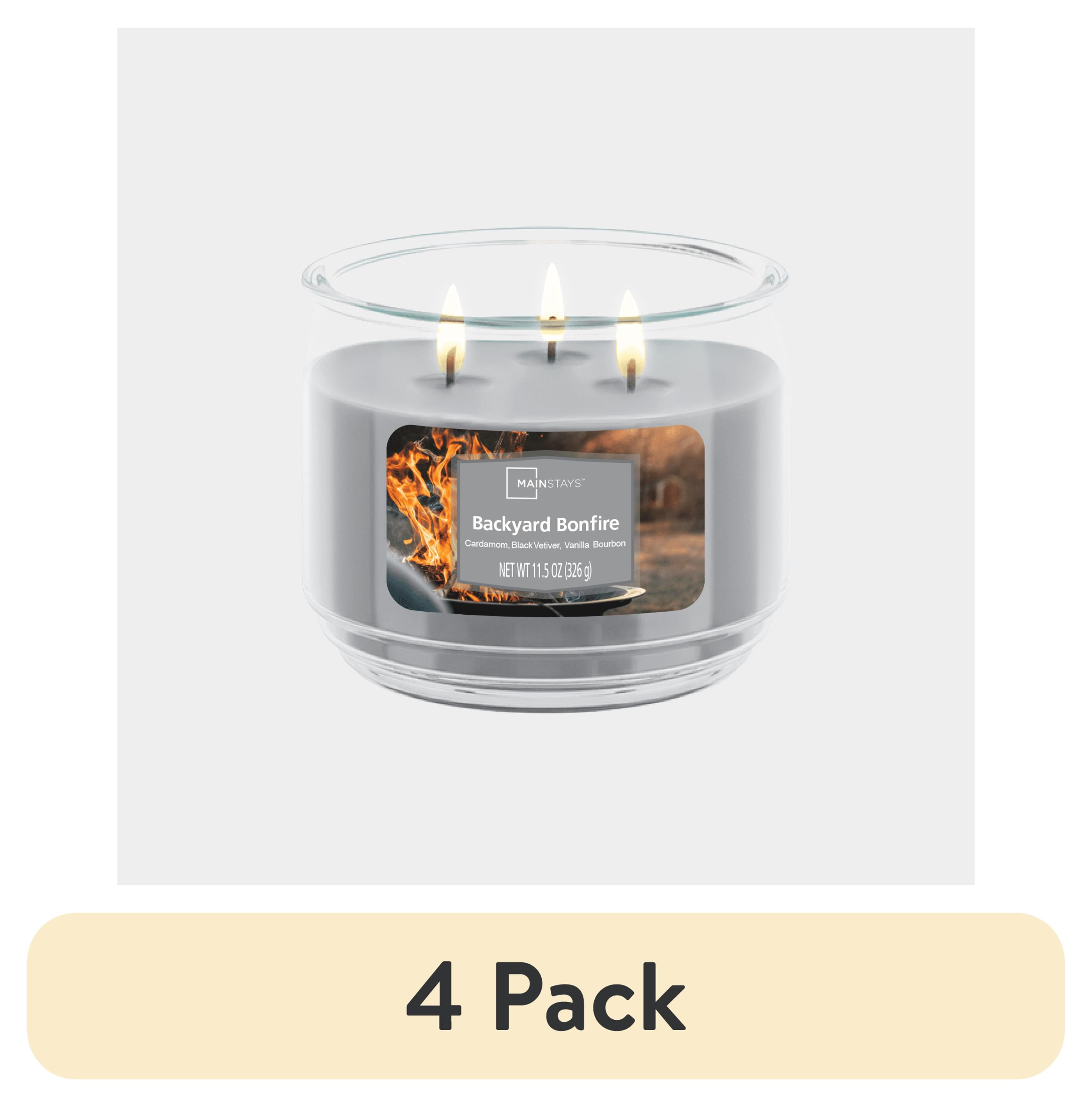 (4 pack) Mainstays 3-Wick Scented Glass Jar Candle, Backyard Bonfire ...